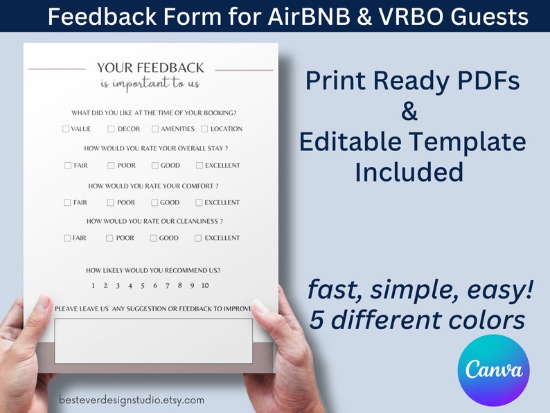 Airbnb Guest Feedback Form VRBO Suggestion Card Airbnb - Etsy