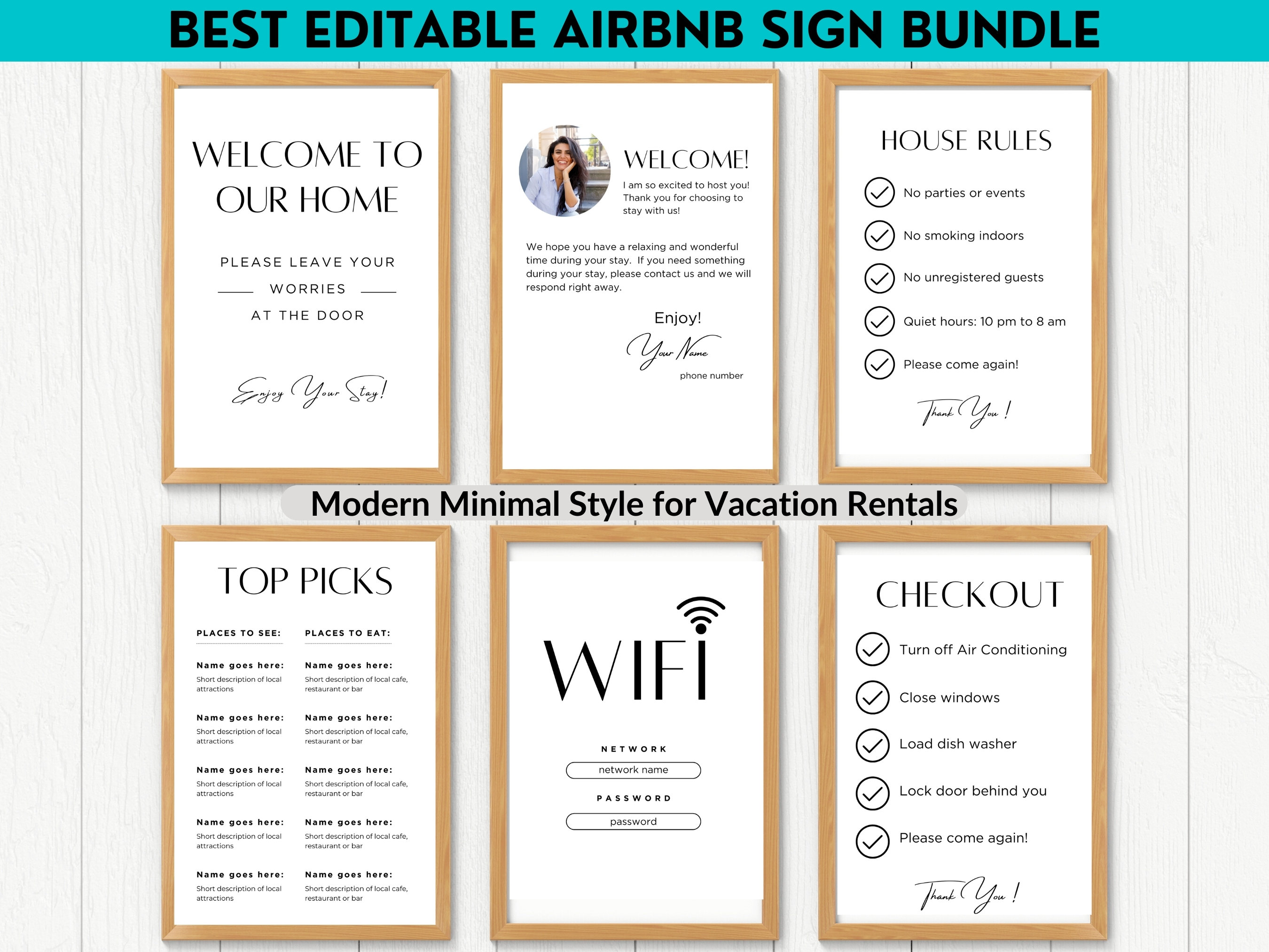 Modern Airbnb Sign Bundle Airbnb Signage Wifi Sign aesthetic Vacation ...