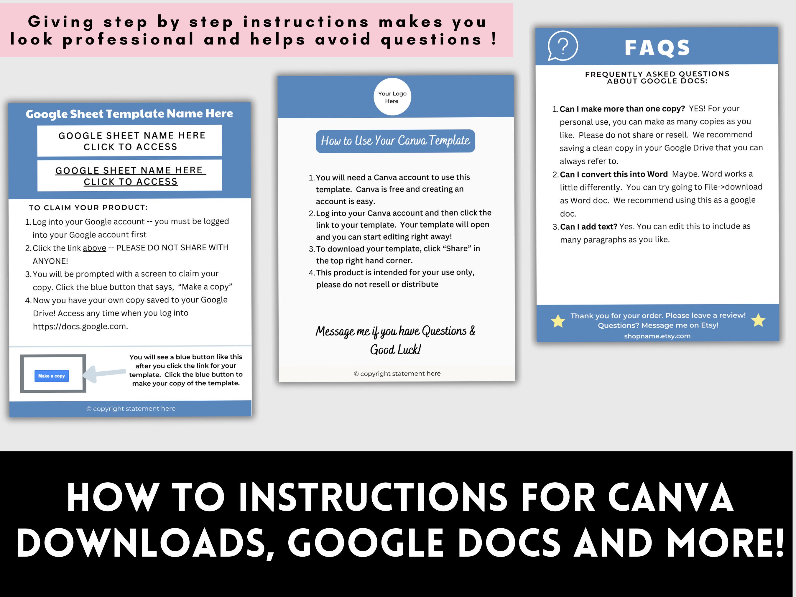 Digital Product Download Instruction Template | Etsy Digital Sellers ...