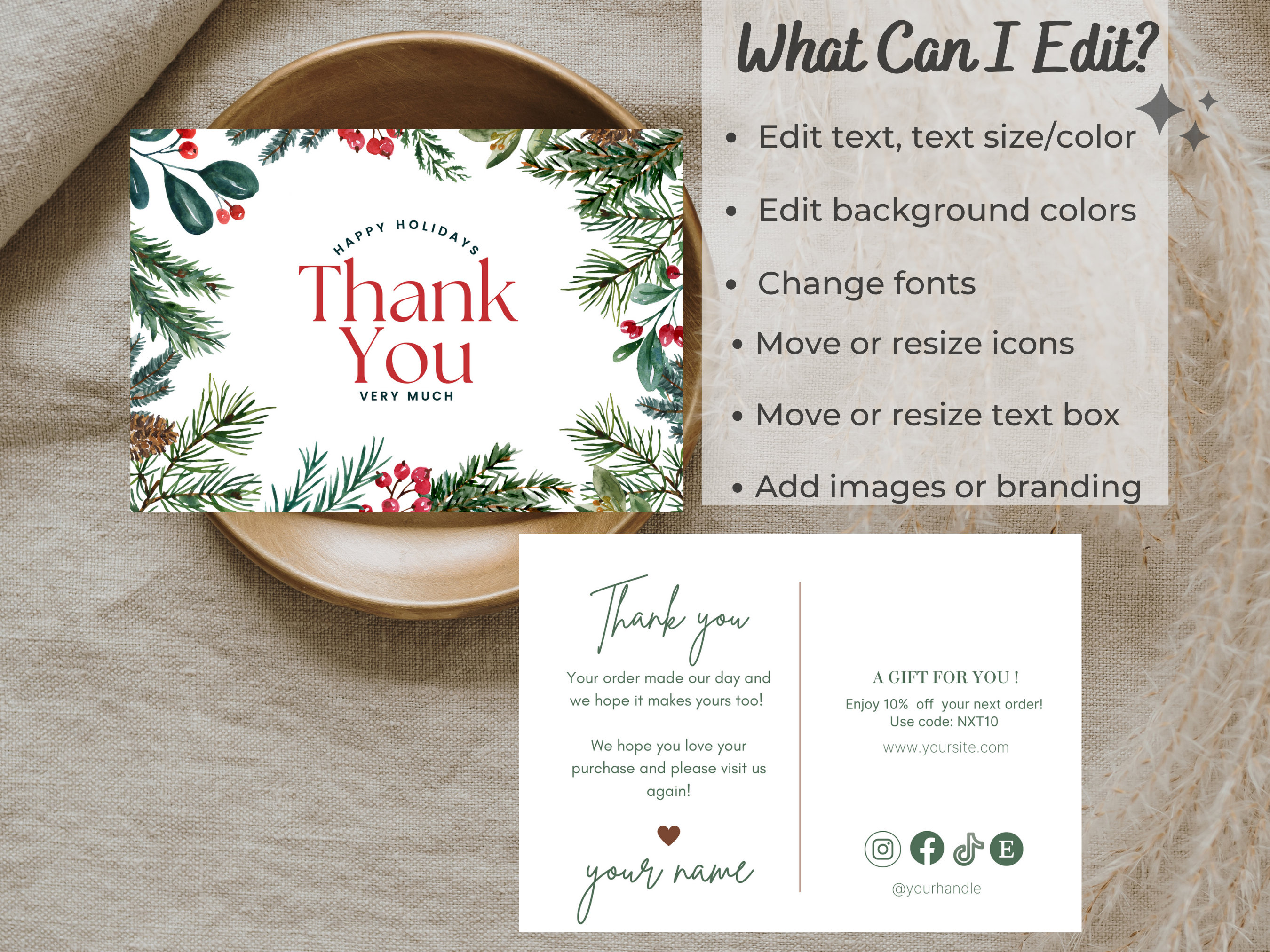 Christmas Thank You Card Template Printable Thanks for Your Purchase ...