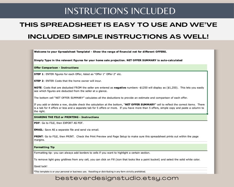 Multiple Offer Spreadsheet for Excel & Google Sheets | Multiple Offer ...