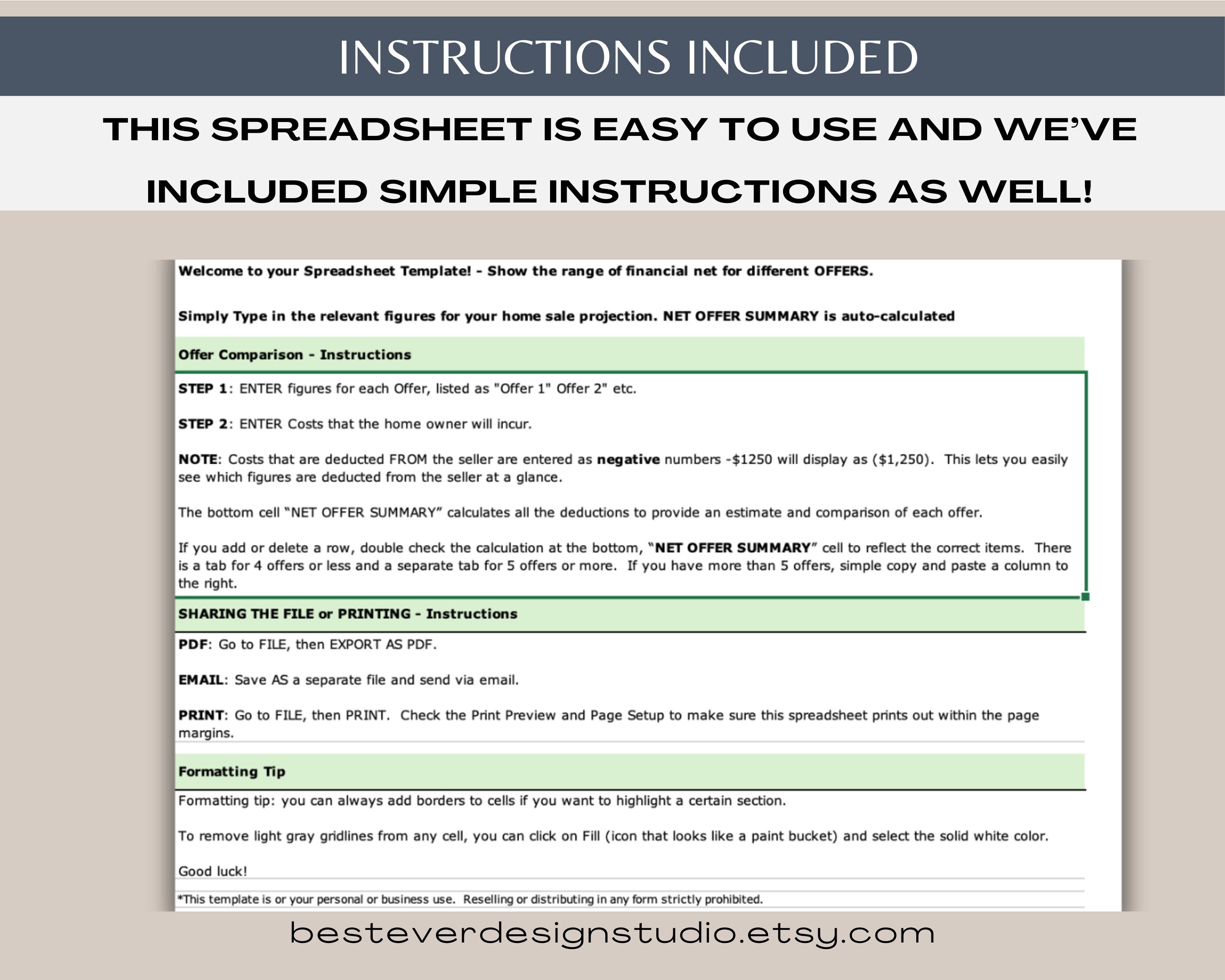 Multiple Offer Spreadsheet for Excel & Google Sheets | Multiple Offer ...