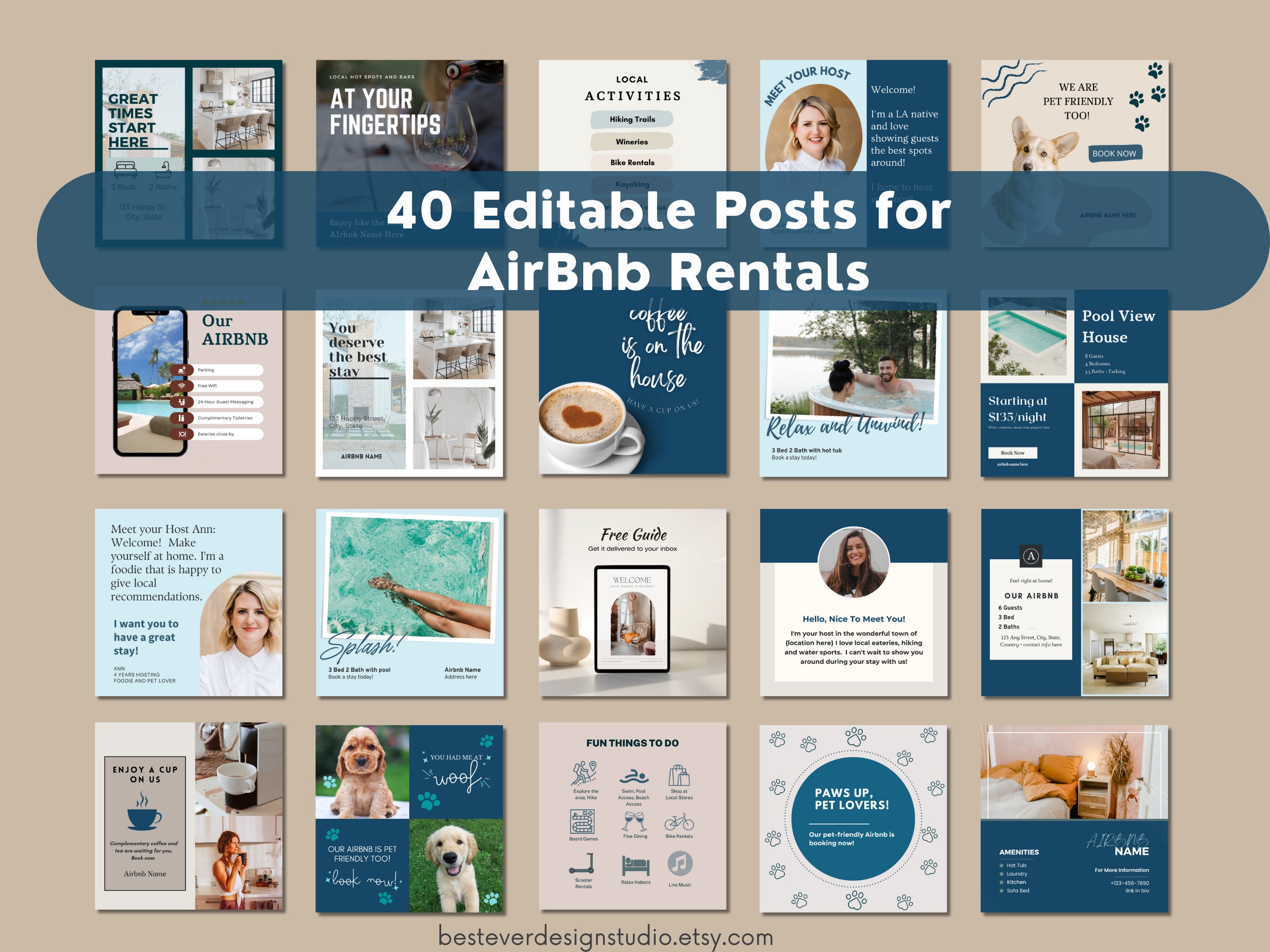 Airbnb Instagram Post Template Editable VRBO Social Media - Etsy