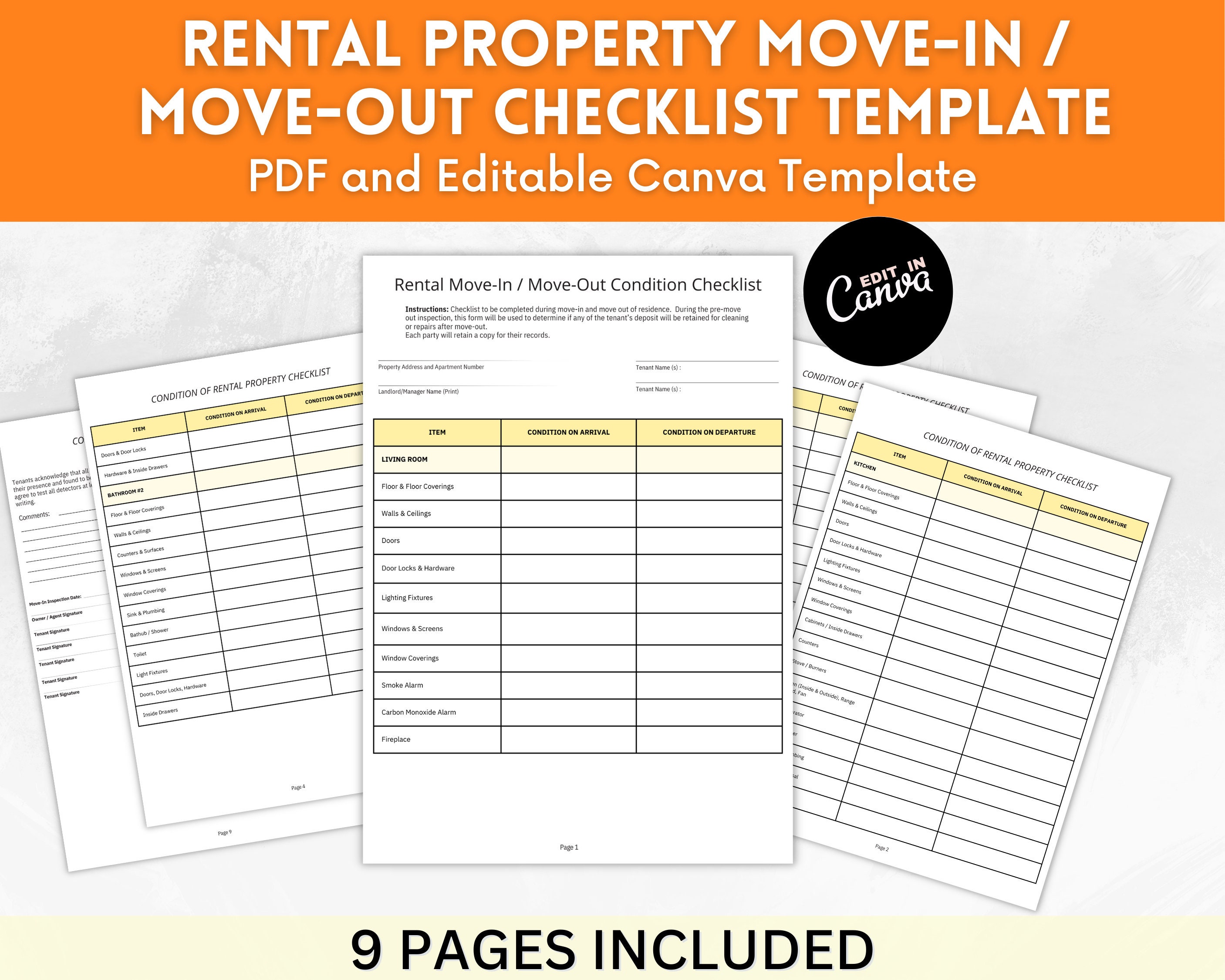 Rental Inspection Checklist, Editable Rental Property Checklist for ...