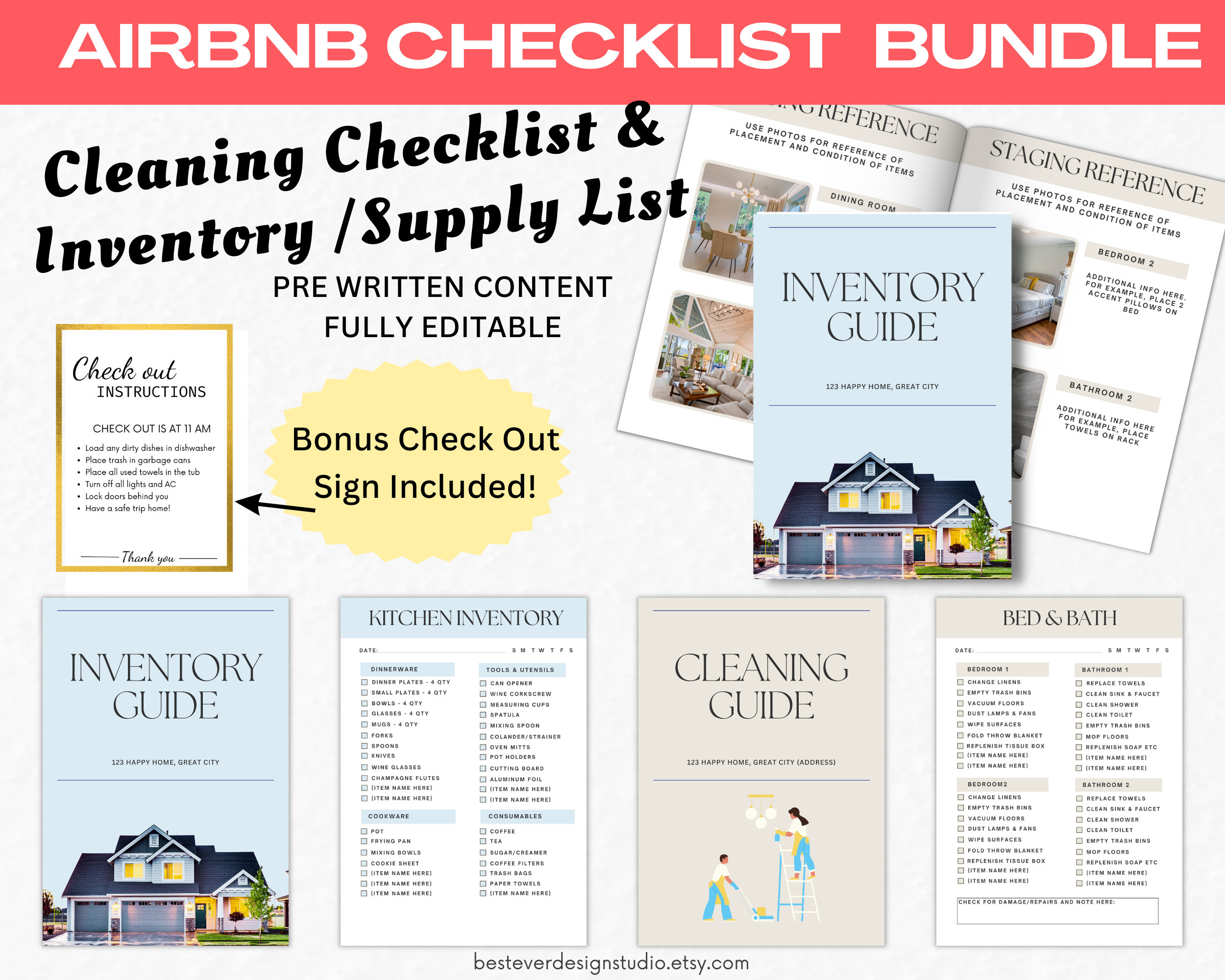 Airbnb Checklist Template Bundle Inventory List Cleaning Guide Canva ...