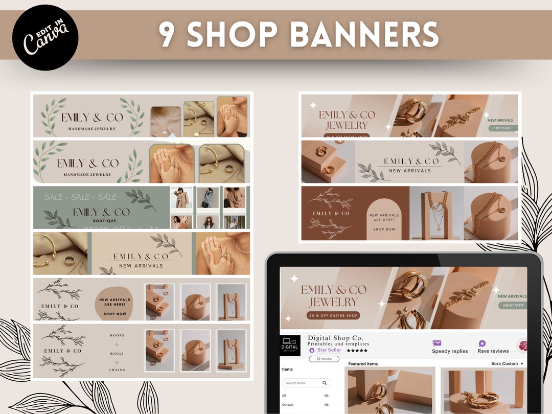 Boho Etsy Banner Template BUNDLE, Neutral Beige Etsy Shop Banners ...