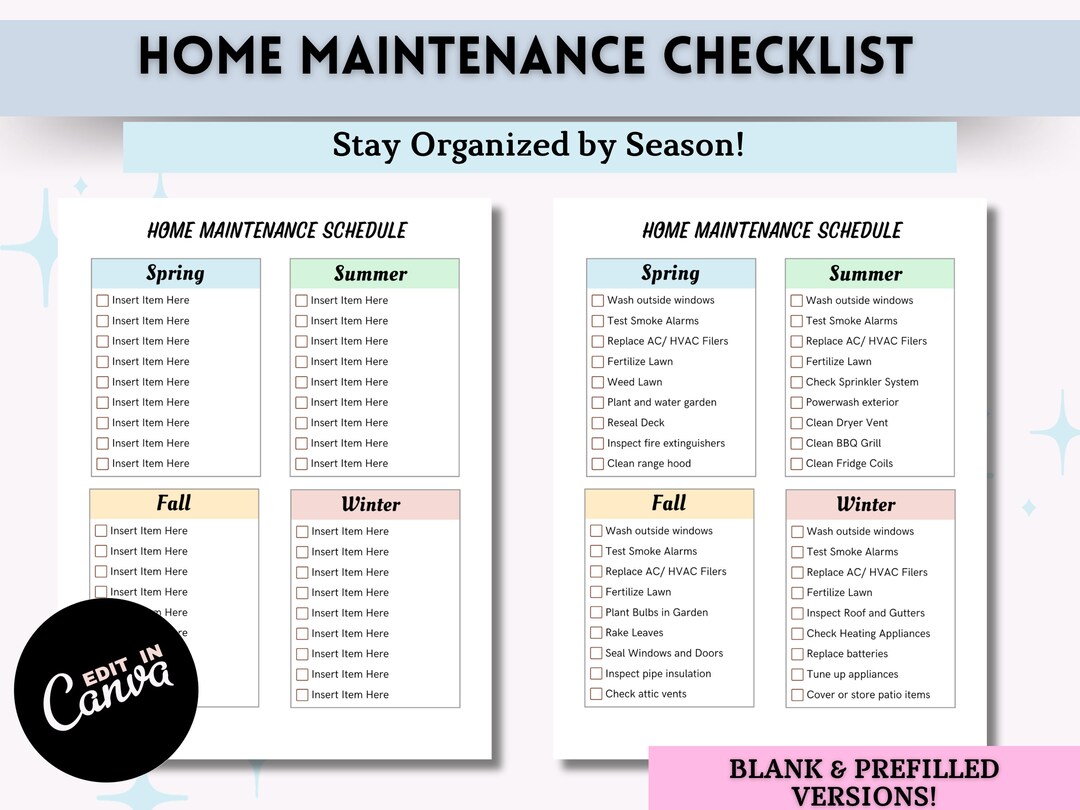 Home Maintenance Checklist, Printable Home Maintenance Planner ...