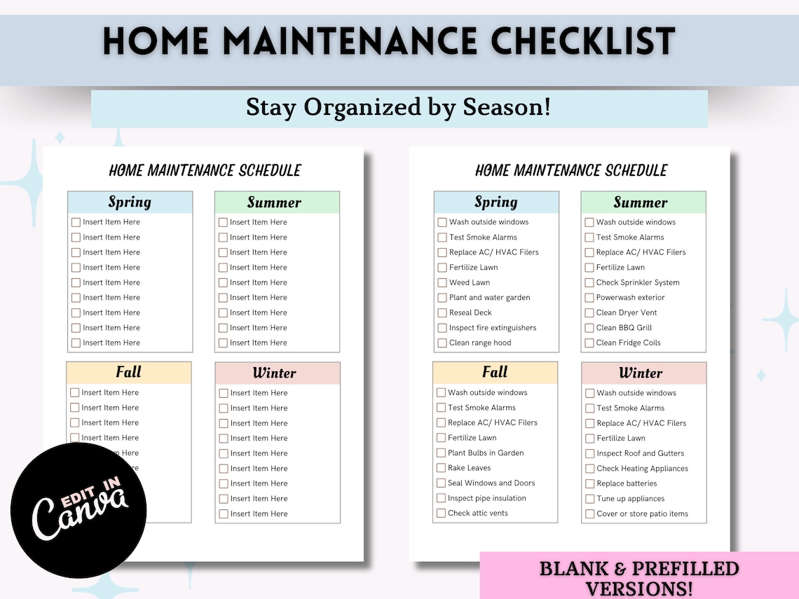 Home Maintenance Checklist, Printable Home Maintenance Planner ...