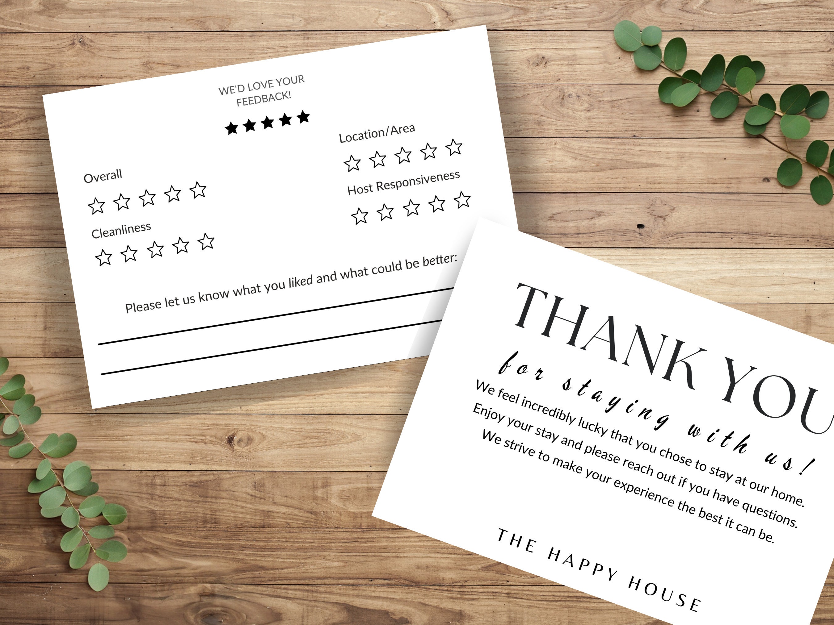 Airbnb Host Thank You Card Template Bundle| STR Feedback Postcard ...
