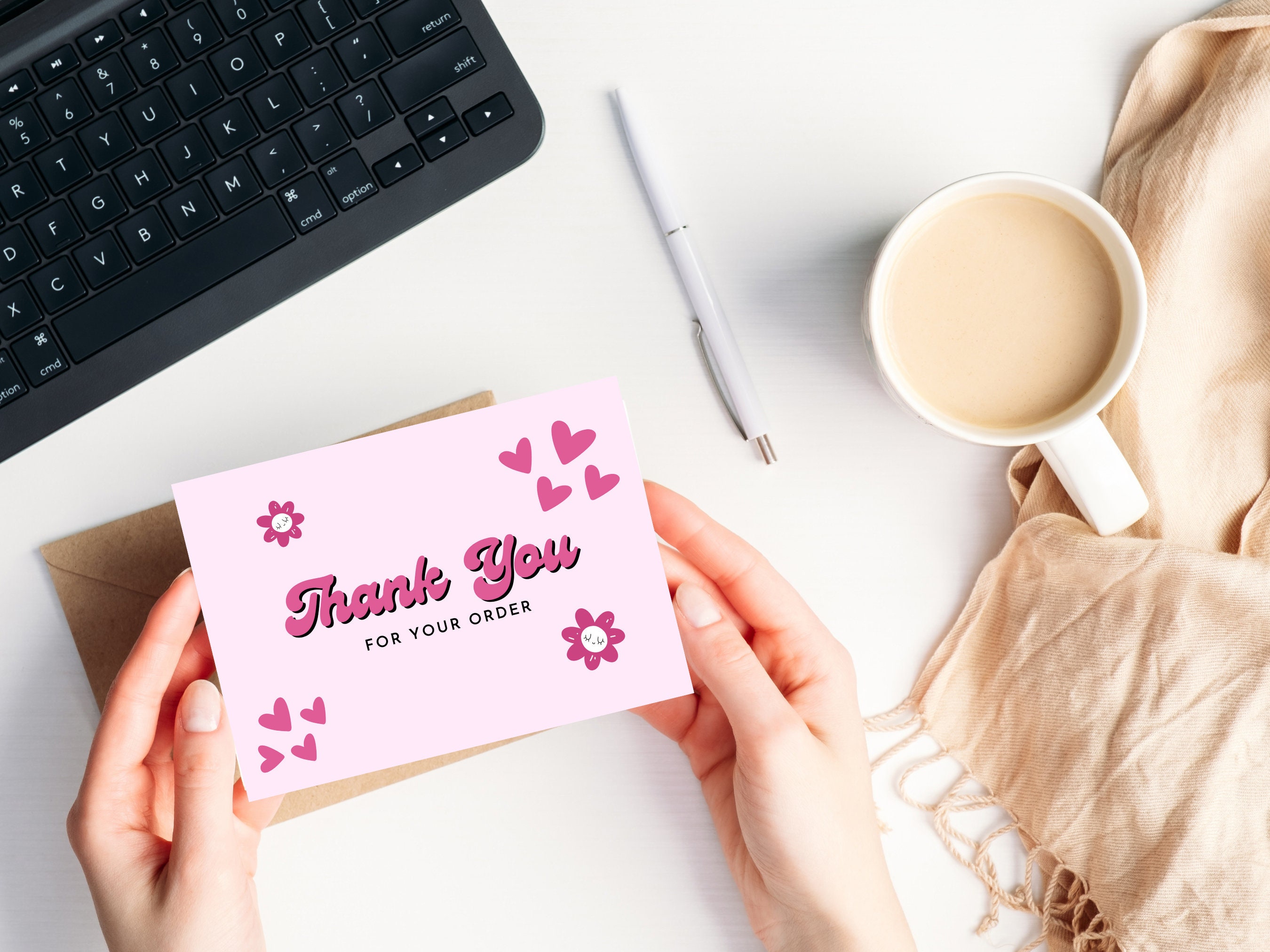 PINK Thank You Card Template Happy Pink Editable Small - Etsy