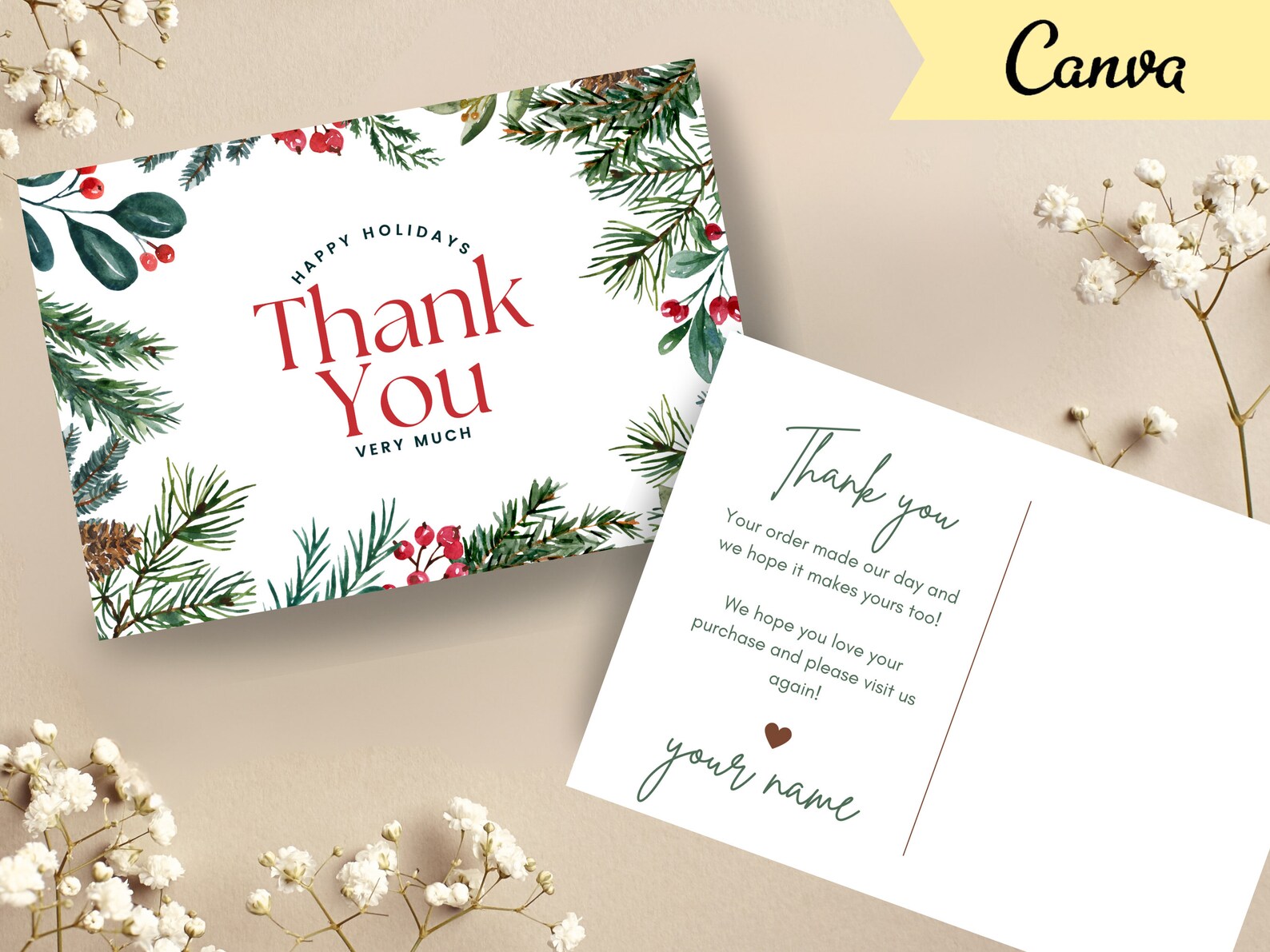 Christmas Thank You Card Template Printable Thanks for Your Purchase ...