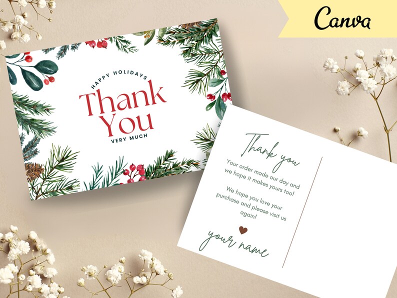 Christmas Thank You Card Template Printable Thanks for Your Purchase ...