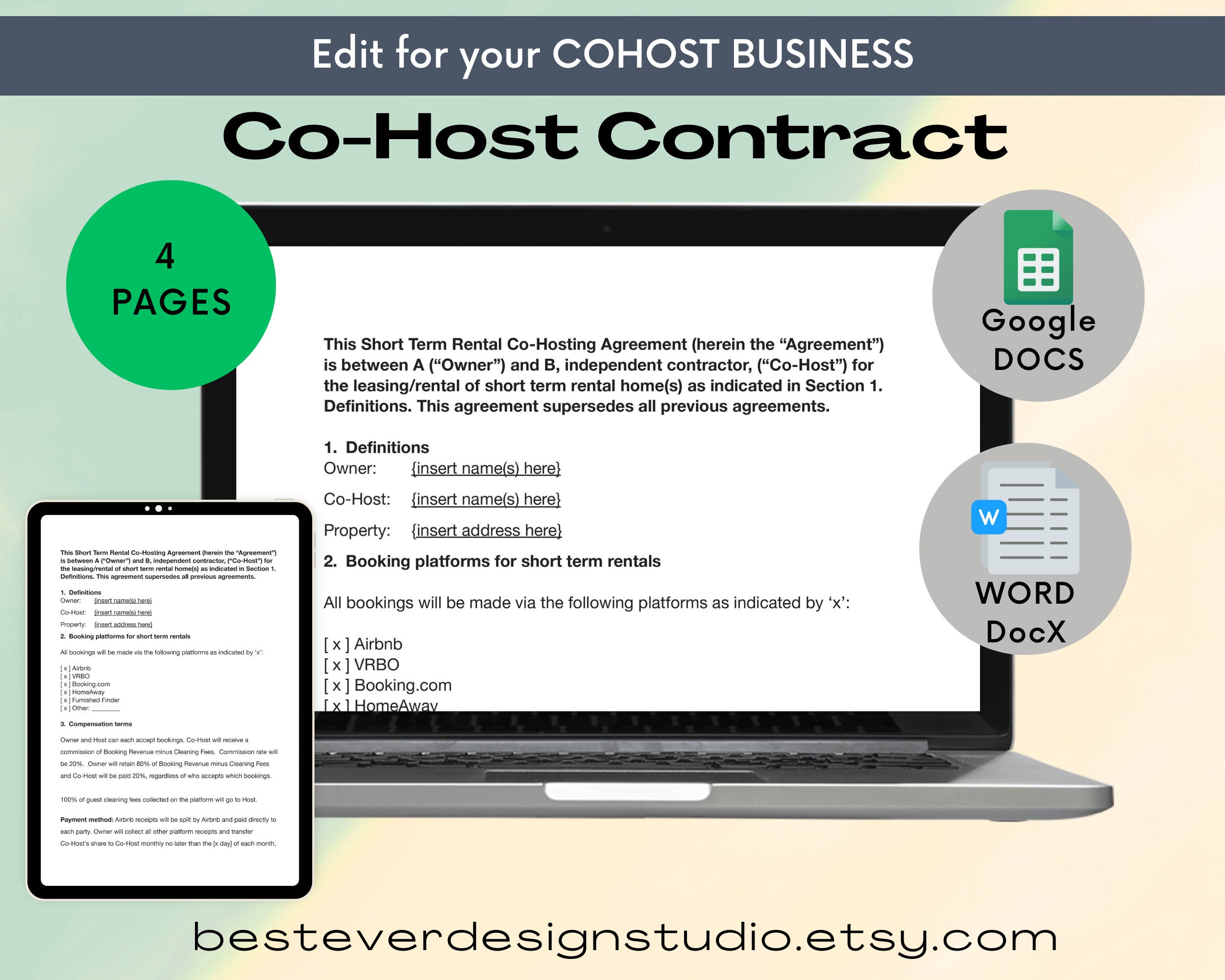 Airbnb Co-host Agreement Contract, Customizable Co-host Template ...