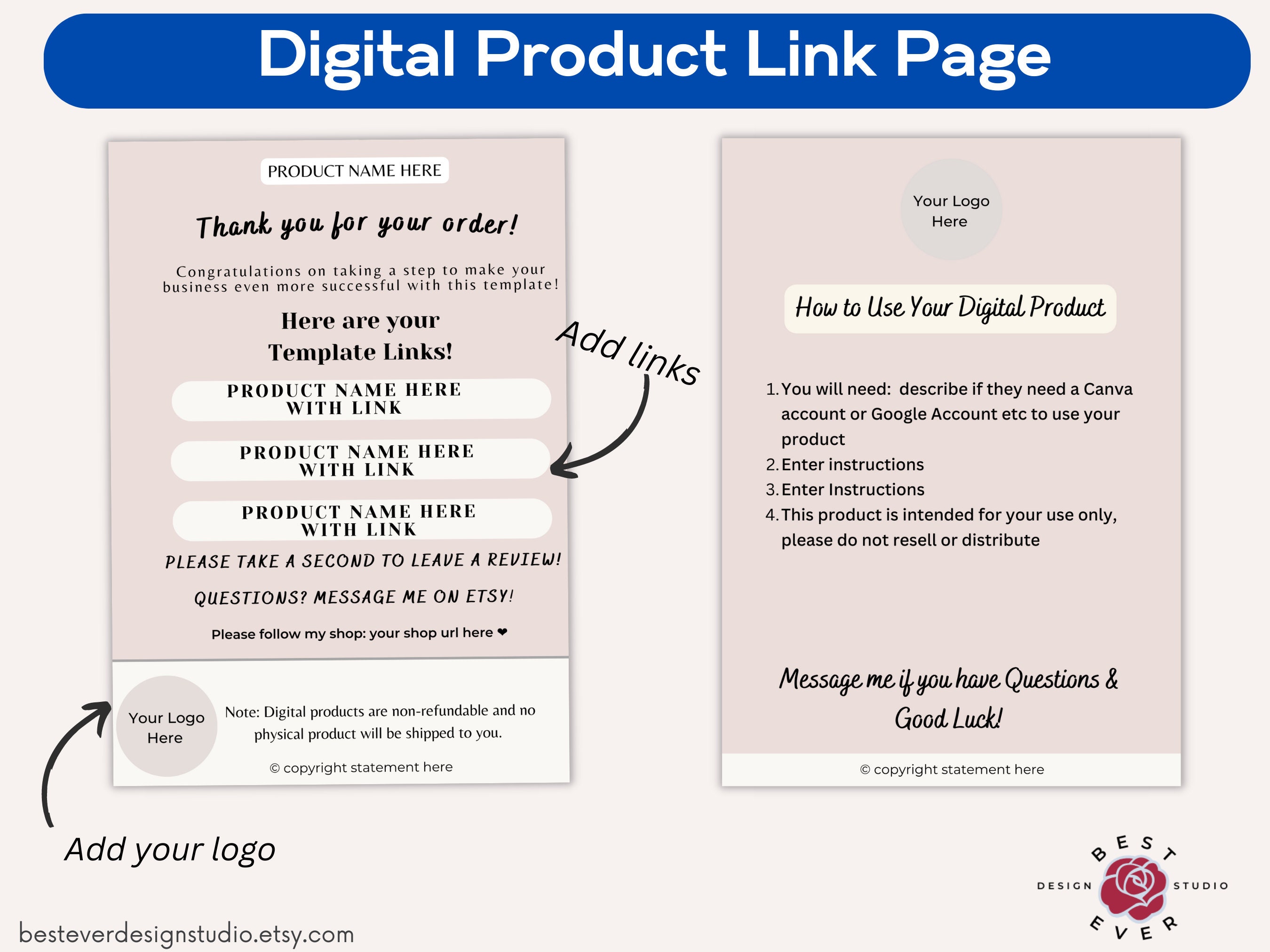 Digital Download Link Page Template | Canva Download Guide for Digital ...