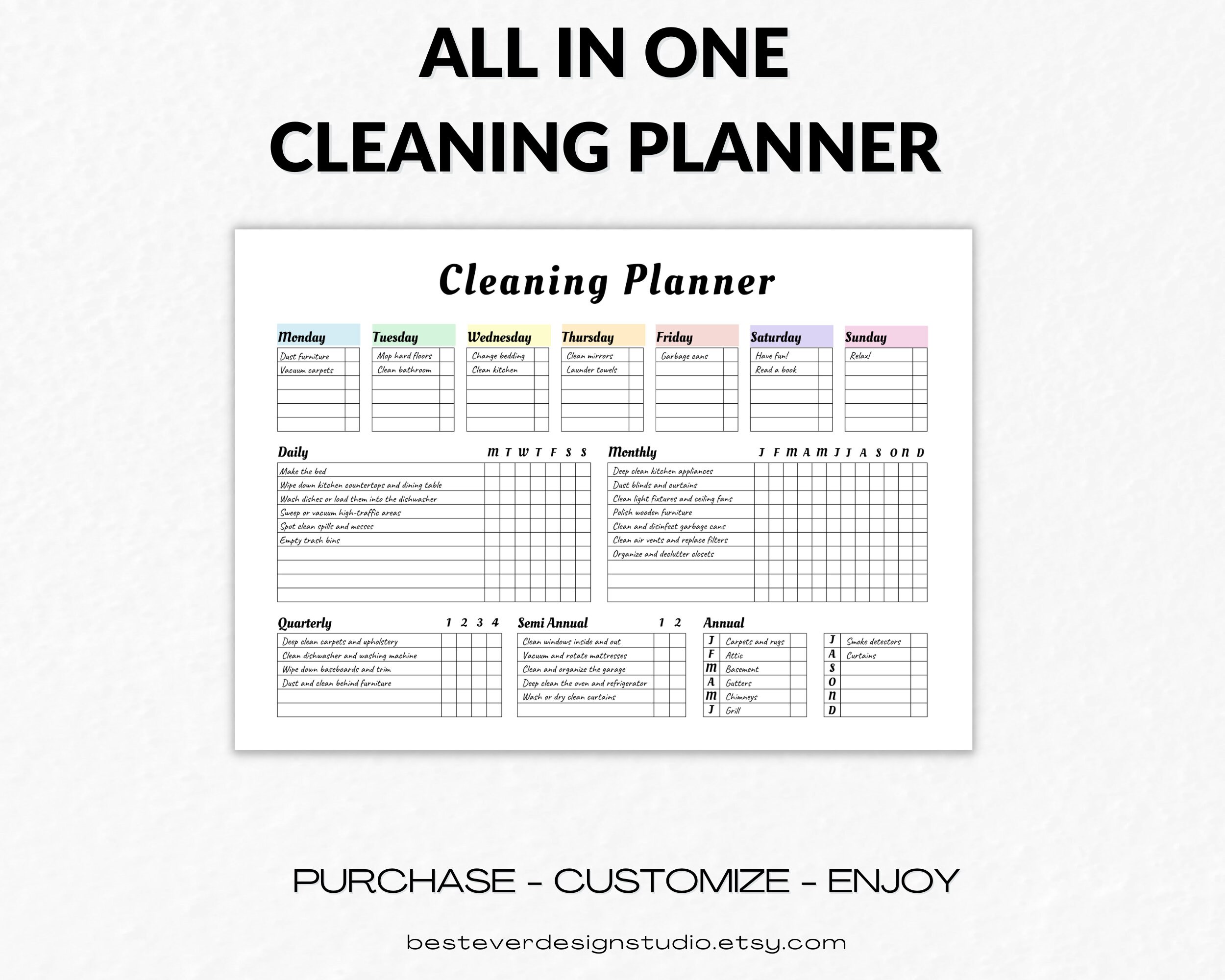 Editable Cleaning Schedule, Daily Weekly Yearly Home Cleaning Checklist ...