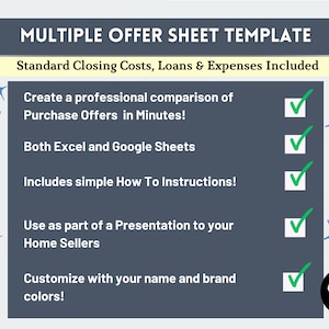 Multiple Offer Spreadsheet for Excel & Google Sheets | Multiple Offer ...