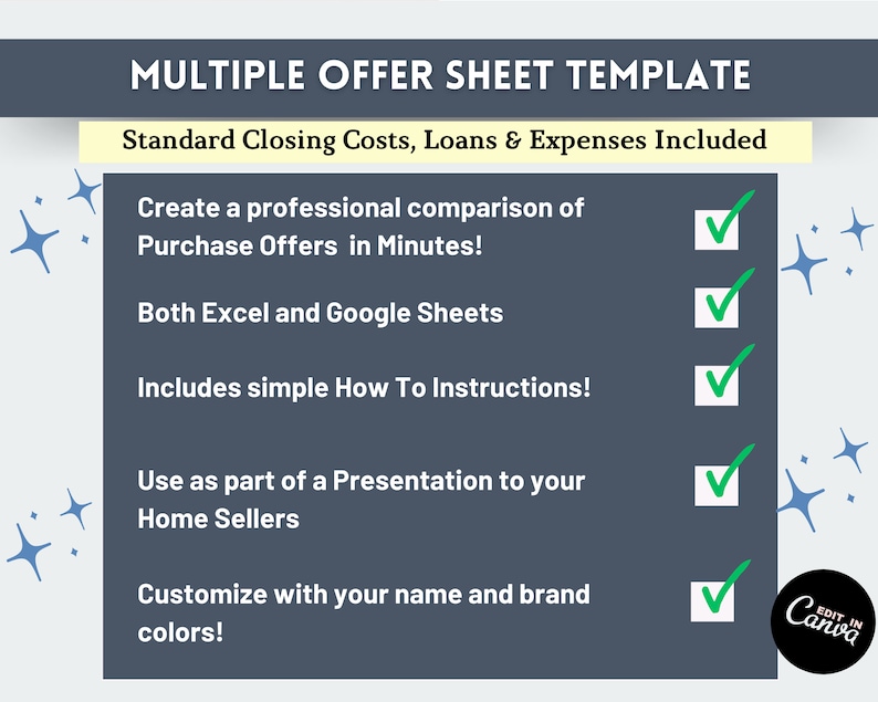 Multiple Offer Spreadsheet for Excel & Google Sheets | Multiple Offer ...