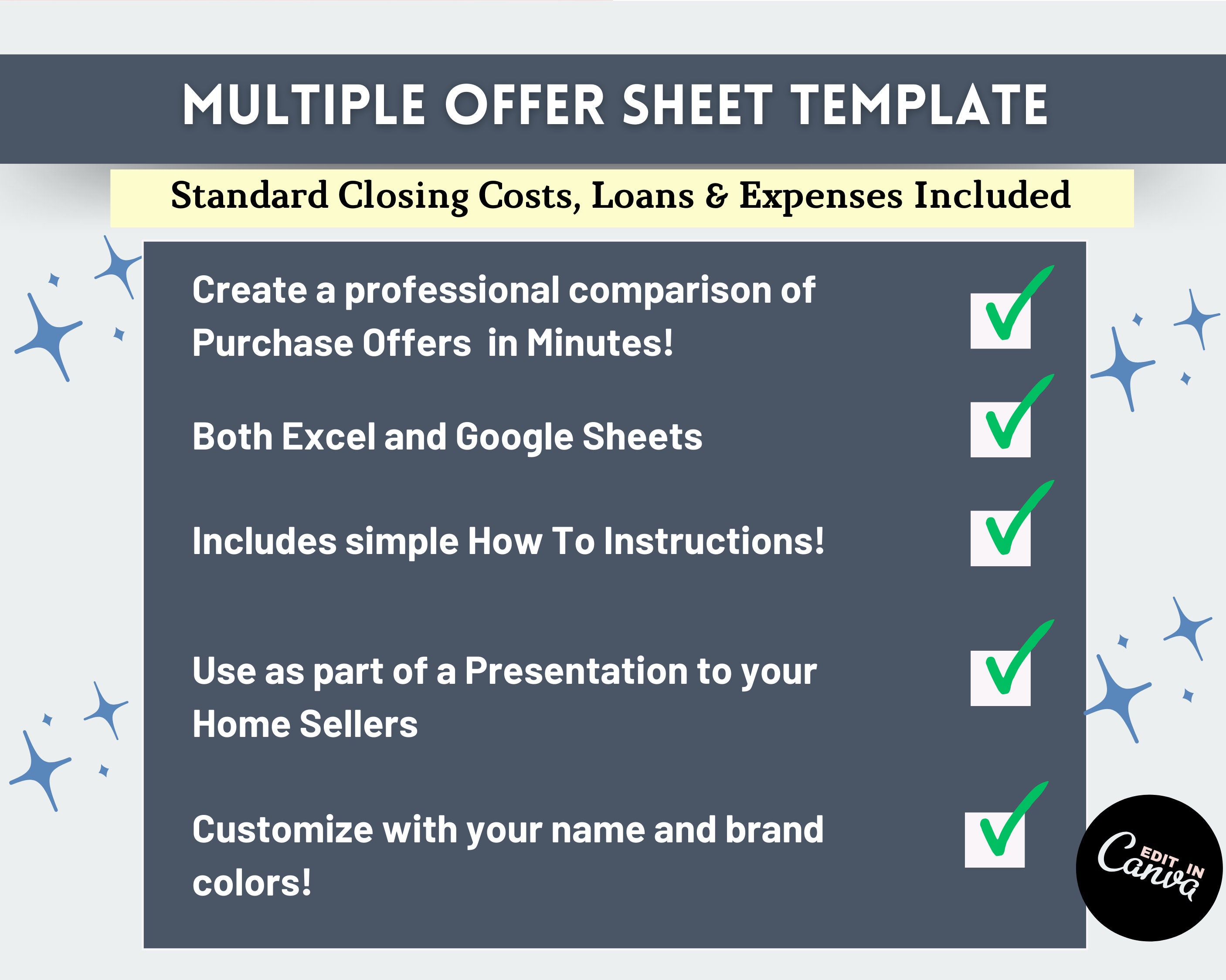 Multiple Offer Spreadsheet for Excel & Google Sheets | Multiple Offer ...