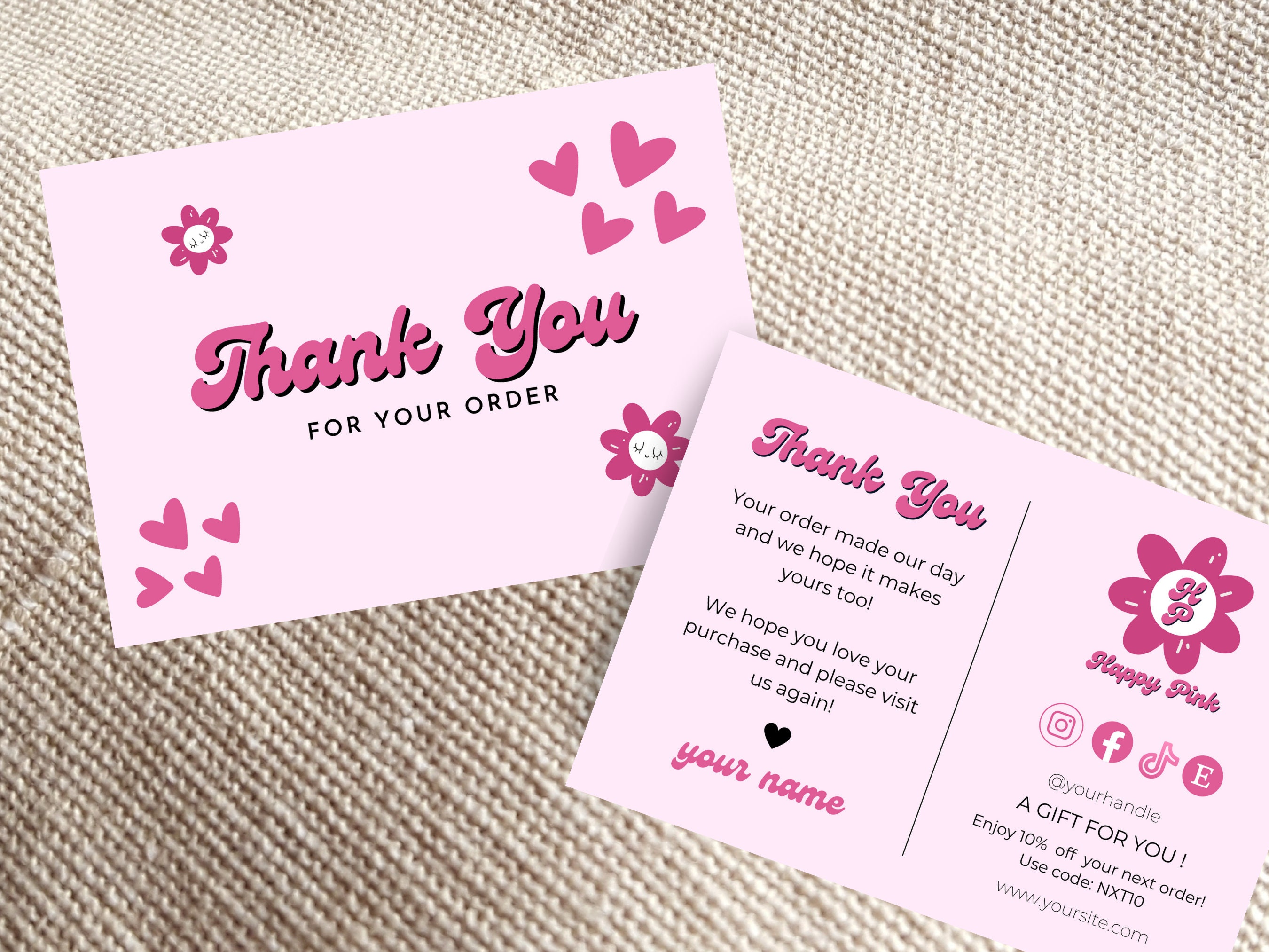 PINK Thank You Card Template Happy Pink Editable Small - Etsy
