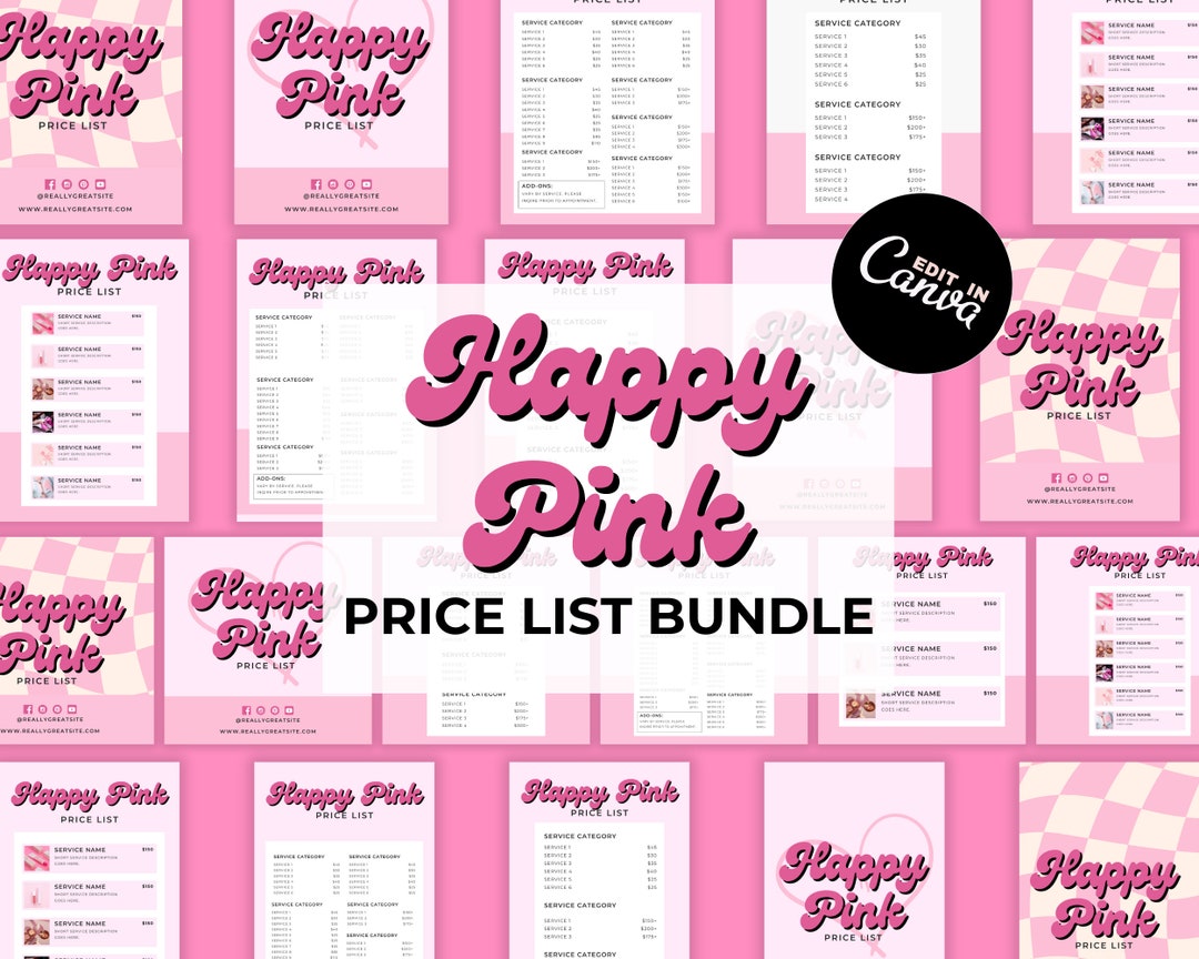Pink Price List Template Bundle, Price List Flyers Canva Template ...