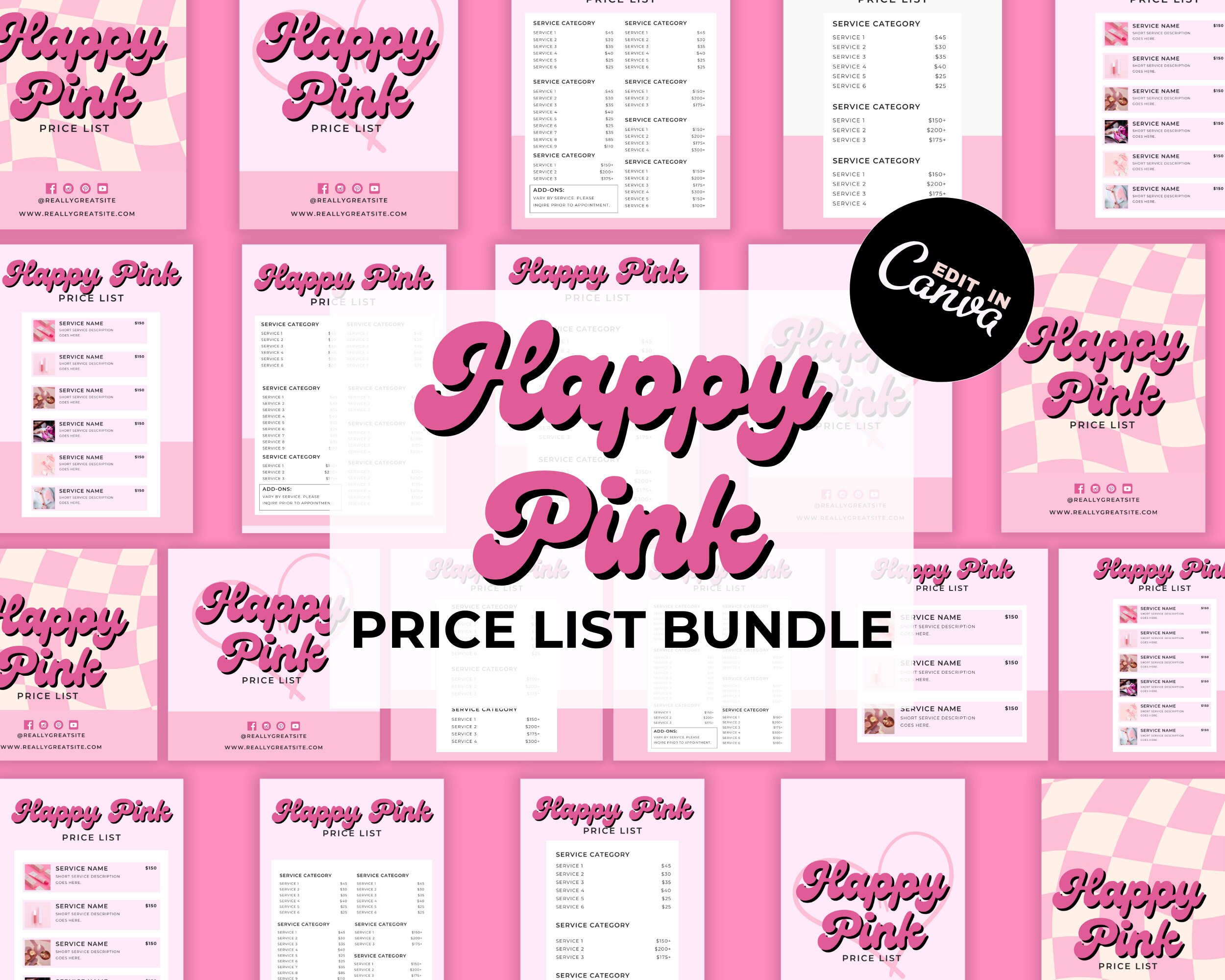 Pink Price List Template Bundle, Price List Flyers Canva Template ...