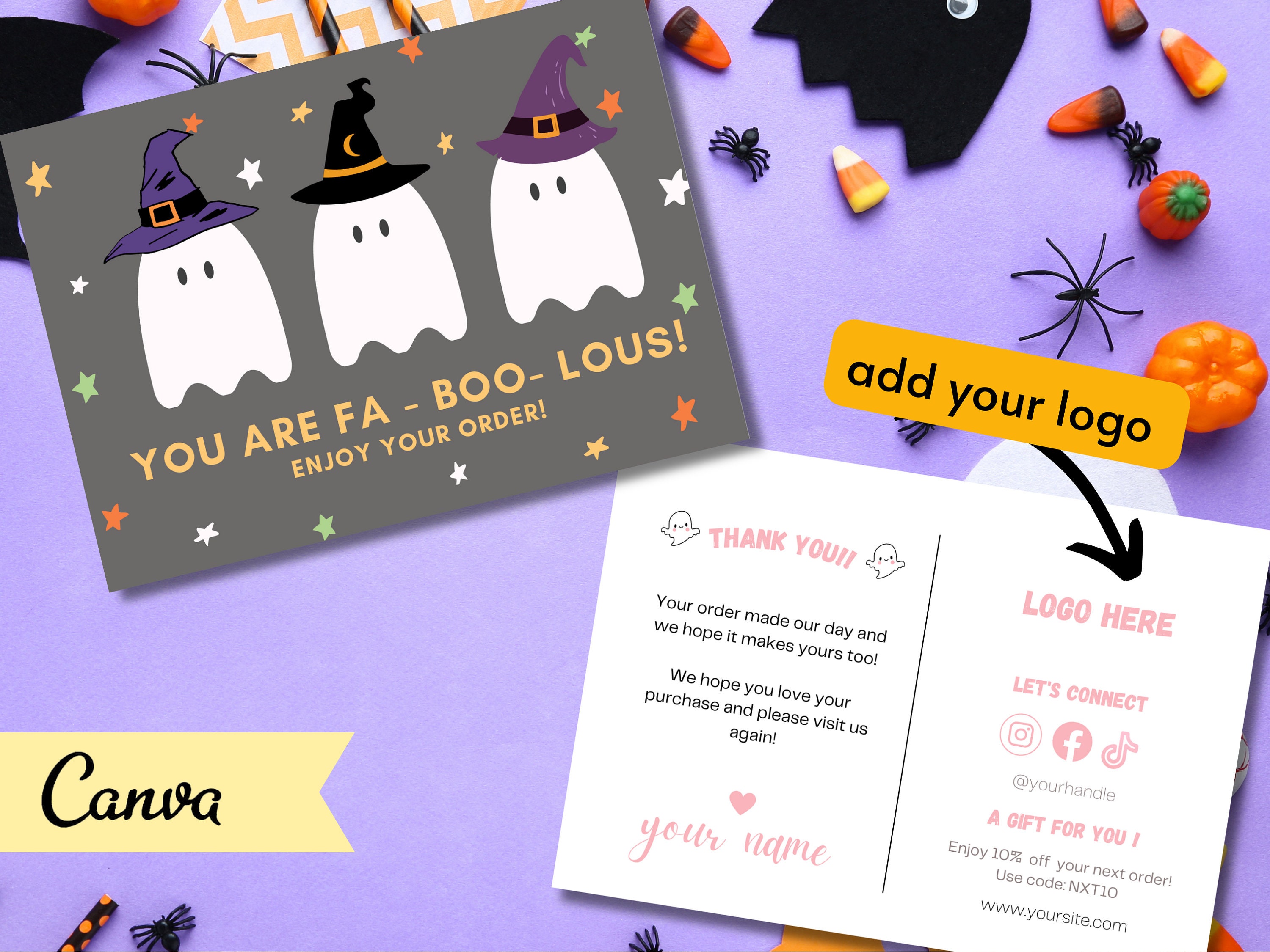 Editable Halloween Thank You Card Ghost Thank You Order Insertretro ...
