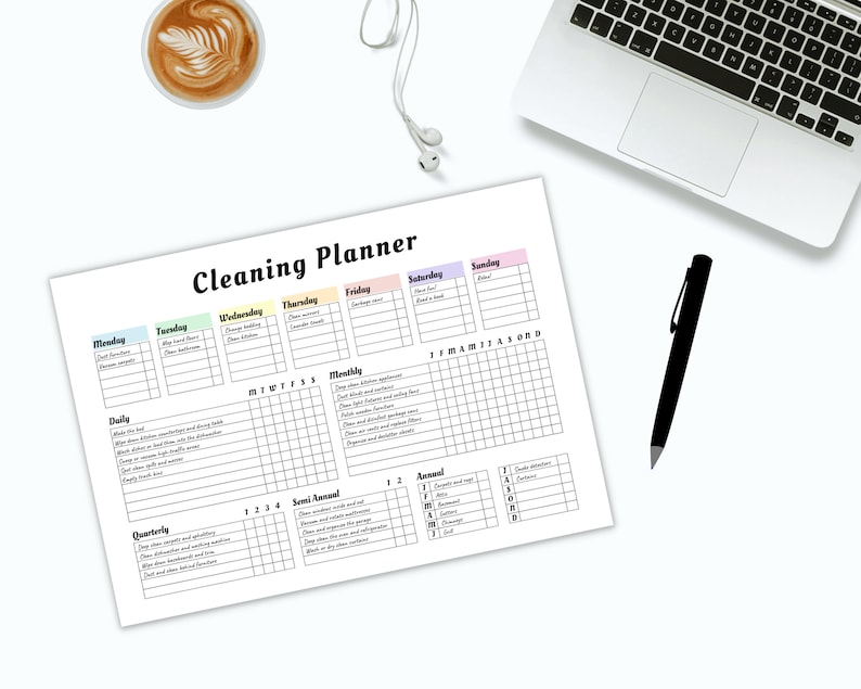Editable Cleaning Schedule, Daily Weekly Yearly Home Cleaning Checklist ...
