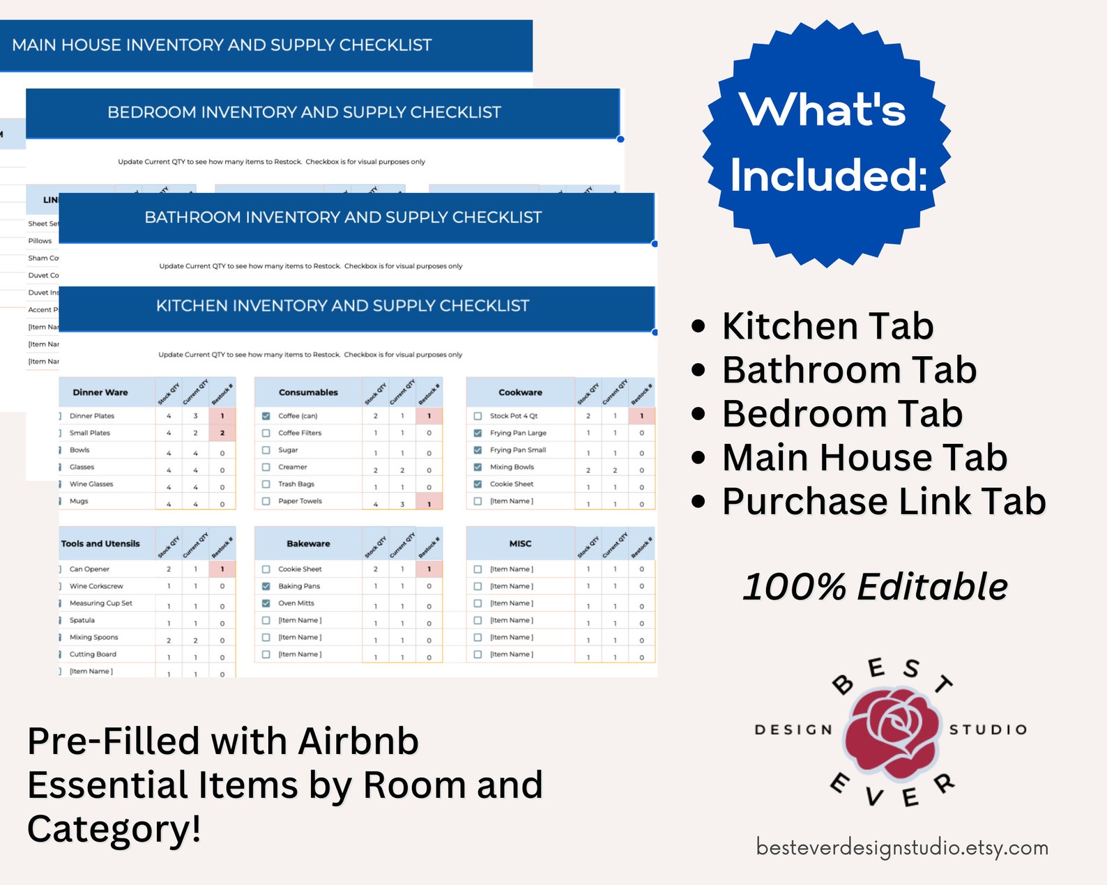 Easy Airbnb Inventory Spreadsheet| Supplies Spreadsheet for Vacation ...