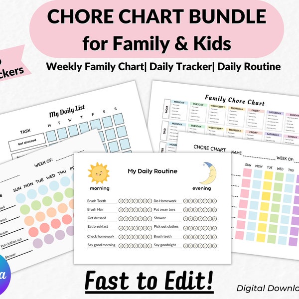 Editable Chore Charts, Printable Canva Family and Kids Chore Chart ...