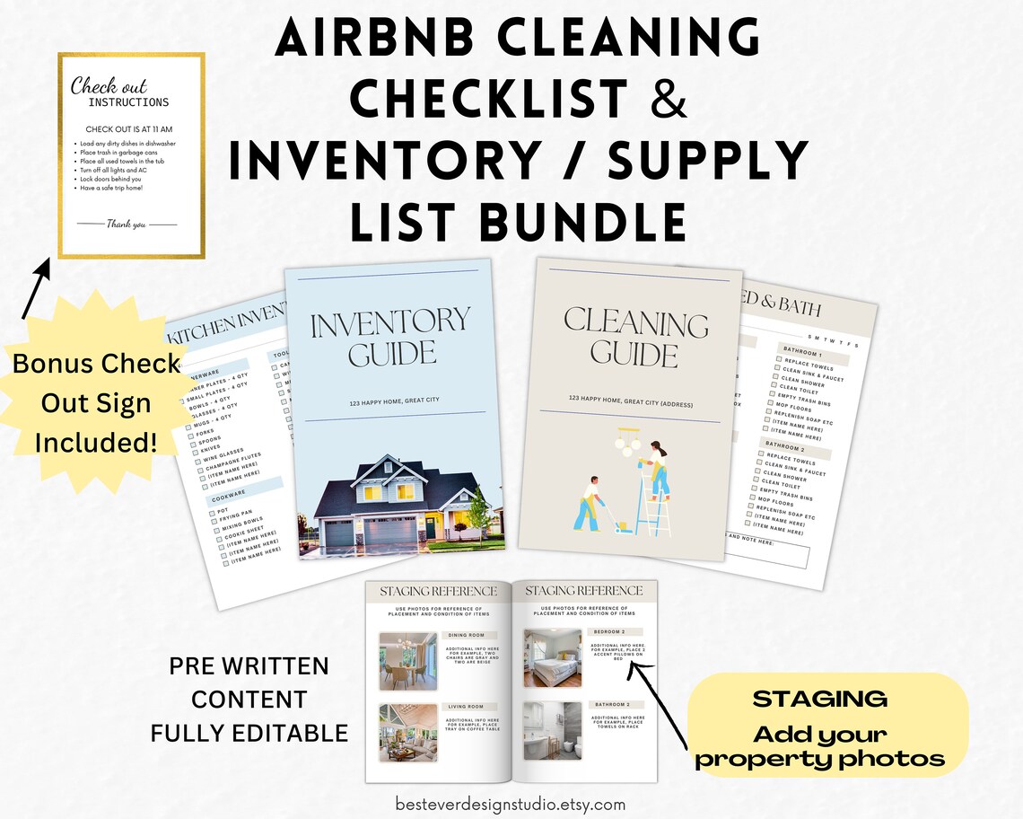 Airbnb Checklist Template Bundle Inventory List Cleaning Printable ...