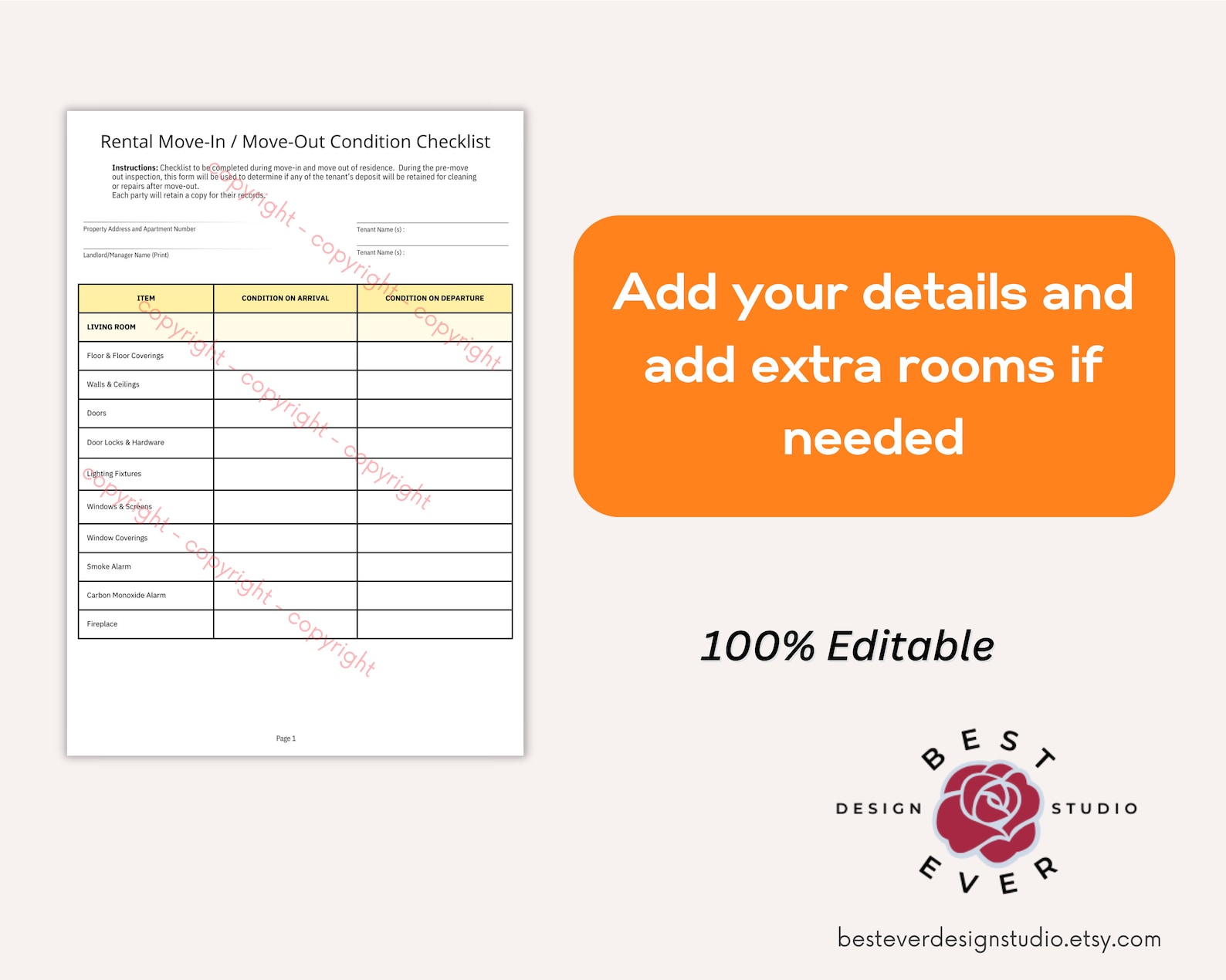 Rental Inspection Checklist, Editable Rental Property Checklist for ...