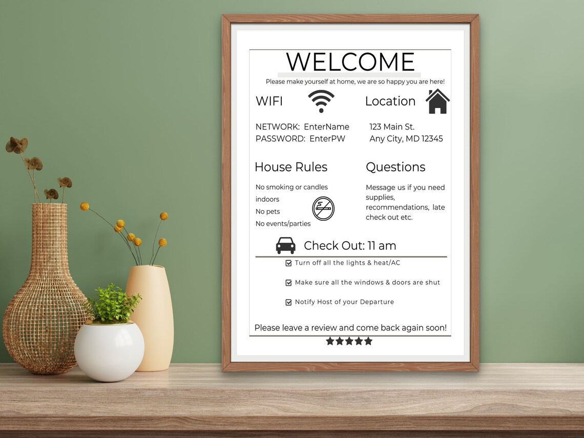 Airbnb Welcome Sign One Page Welcome Book Airbnb Signs Canva - Etsy