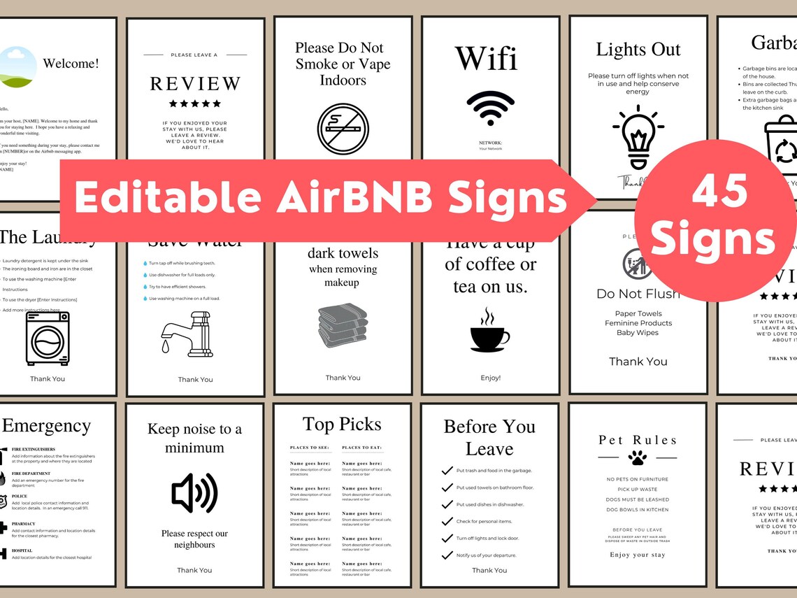 45 Airbnb Sign Bundle Airbnb Signage Wifi Sign - Etsy