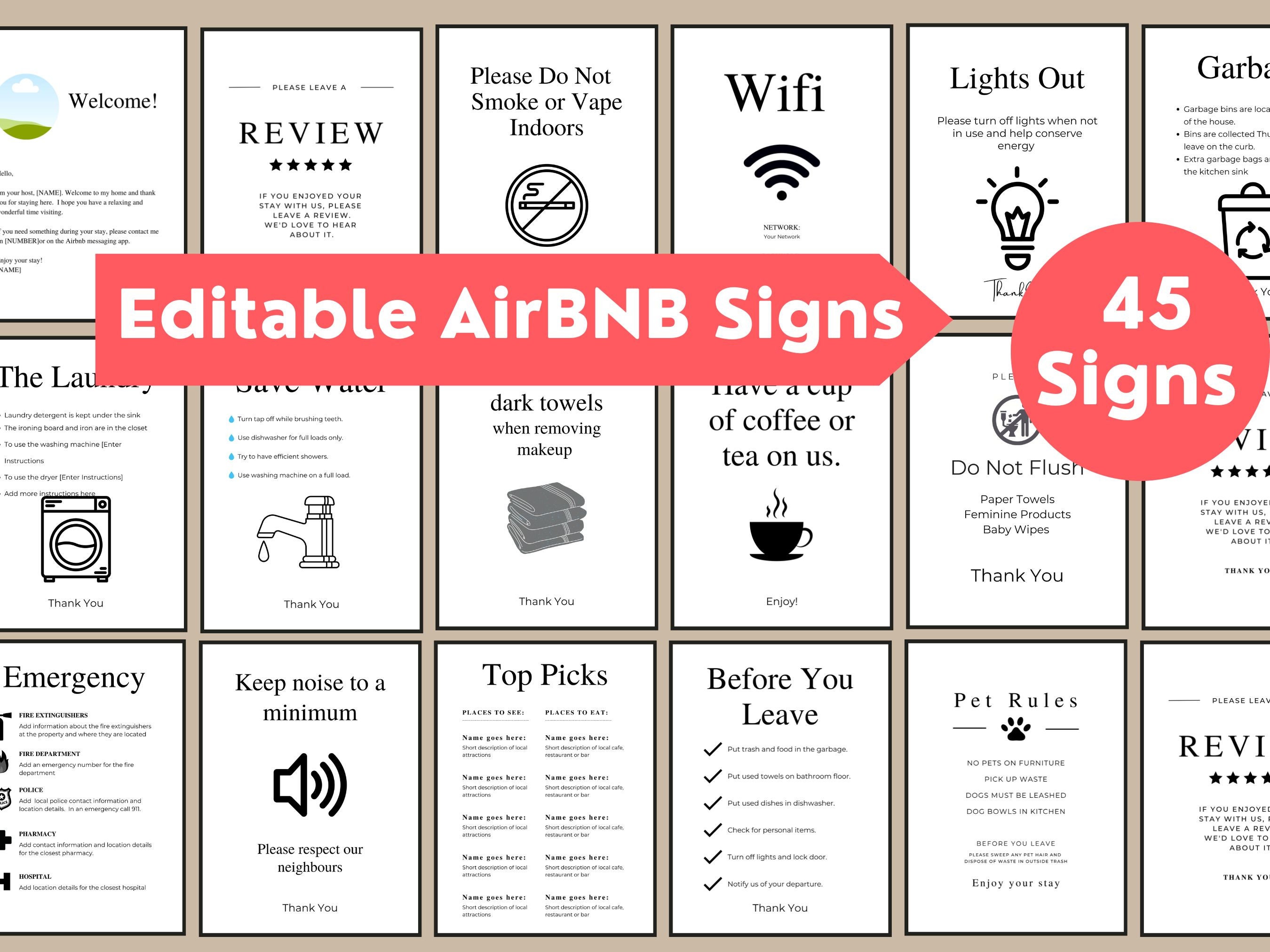 45 Airbnb Sign Bundle Airbnb Signage Wifi Sign - Etsy