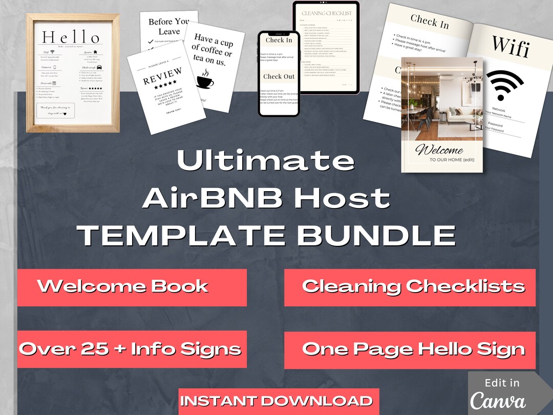 Airbnb Template BUNDLE Editable Airbnb Signs Airbnb All-in-one Starter ...