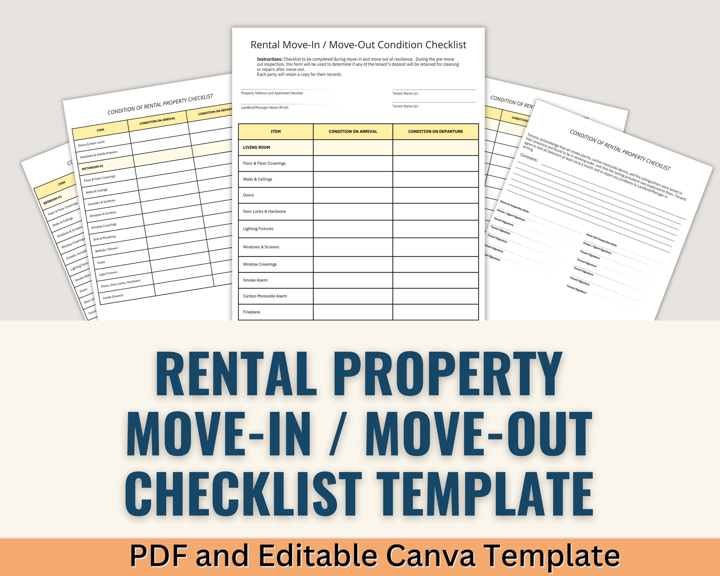 Editable Move in Move Out Checklist Template Rental Property Checklist ...