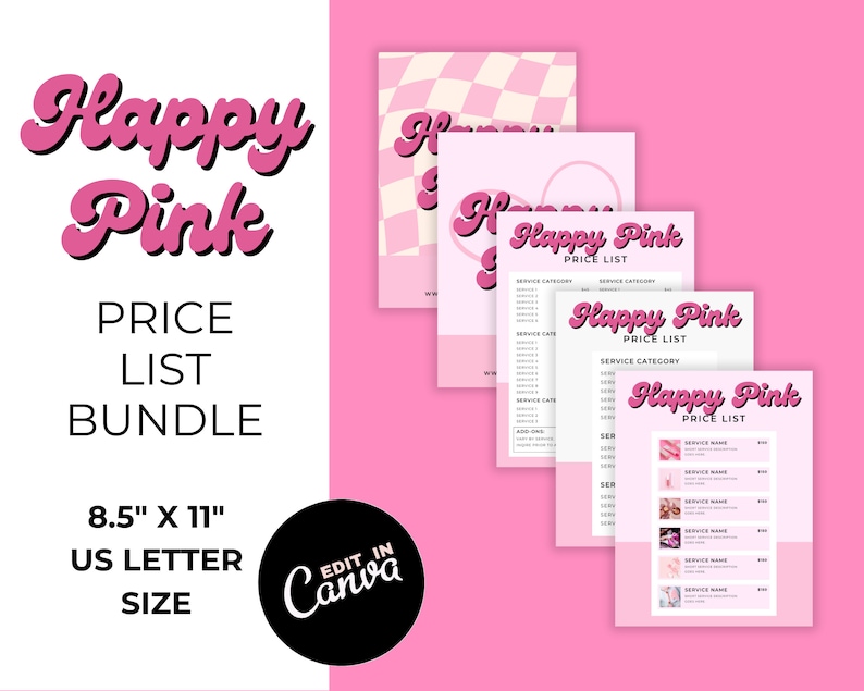 Pink Price List Template Bundle, Price List Flyers Canva Template ...