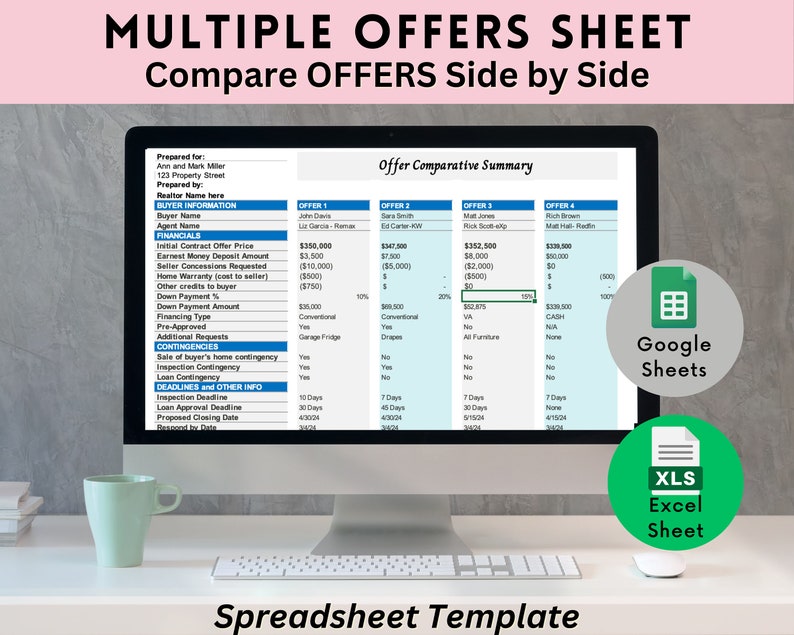 Seller's Net Sheet + Multiple Offers Spreadsheet Bundle |seller ...