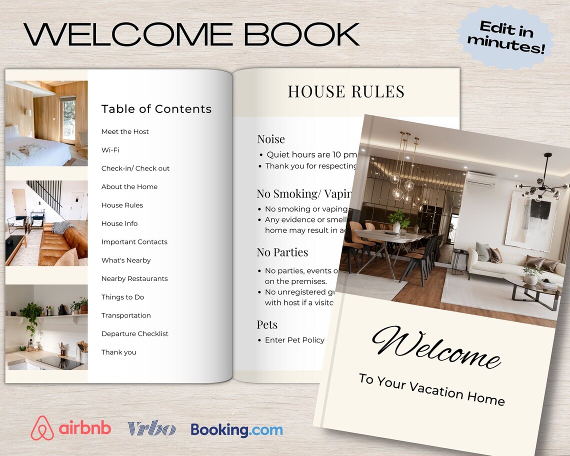 Airbnb Welcome Book Template Vacation Rental Welcome Book - Etsy