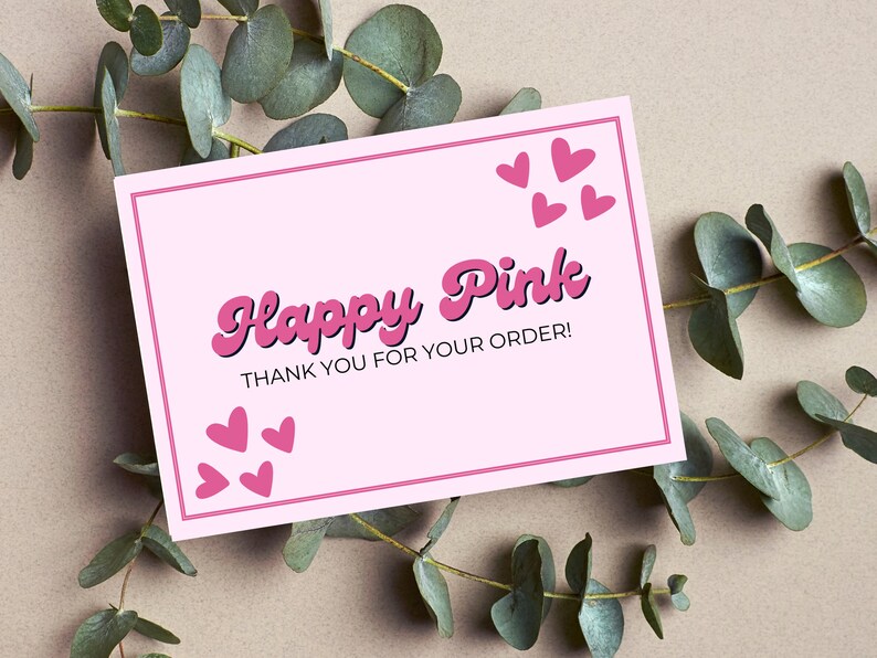 PINK Thank You Card Template Happy Pink Editable Small - Etsy