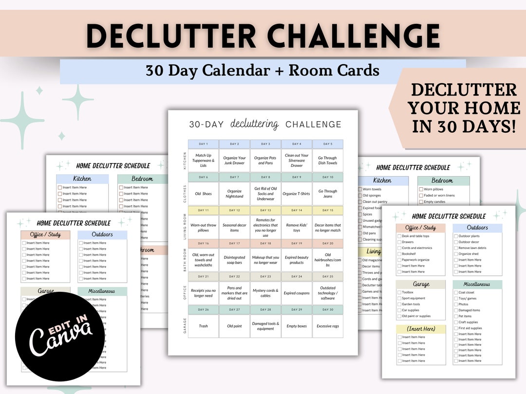 30 Day Declutter Challenge Planner, Editable Declutter Challenge ...