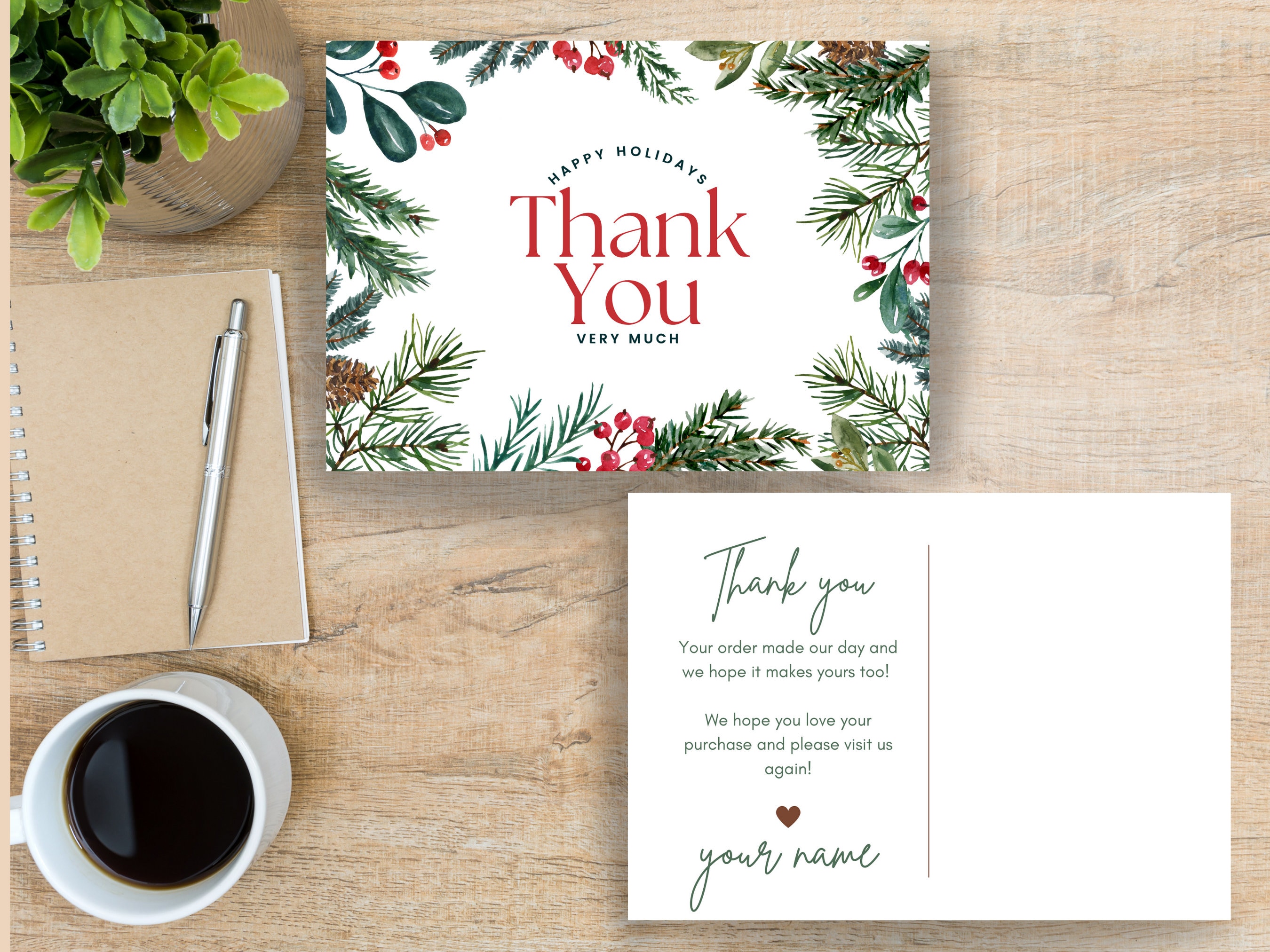 Christmas Thank You Card Template Printable Thanks for Your Purchase ...