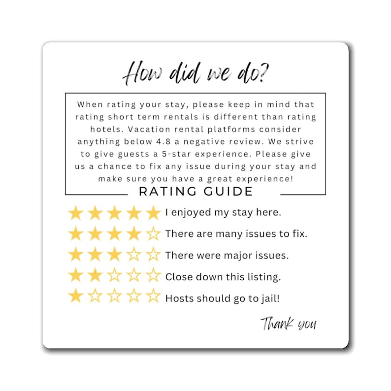 Airbnb Review Magnets | How Did We Do Review Magnet? | Review Reminder ...