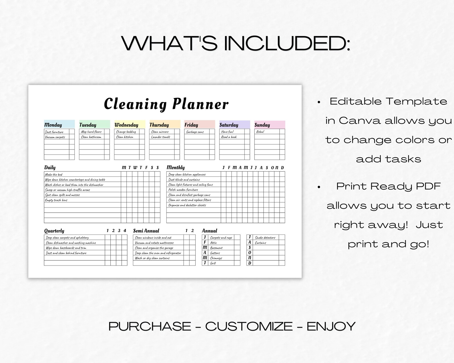 Editable Cleaning Schedule, Daily Weekly Yearly Home Cleaning Checklist ...