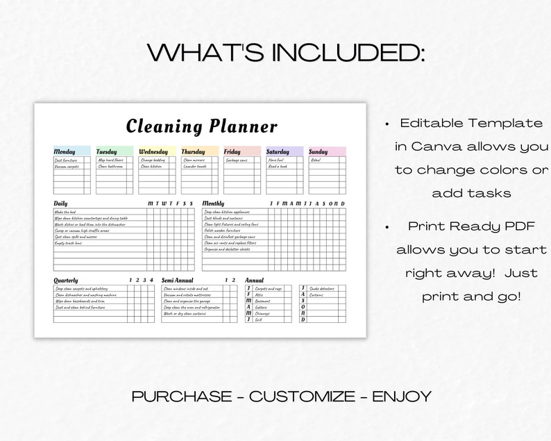 Editable Cleaning Schedule, Daily Weekly Yearly Home Cleaning Checklist ...