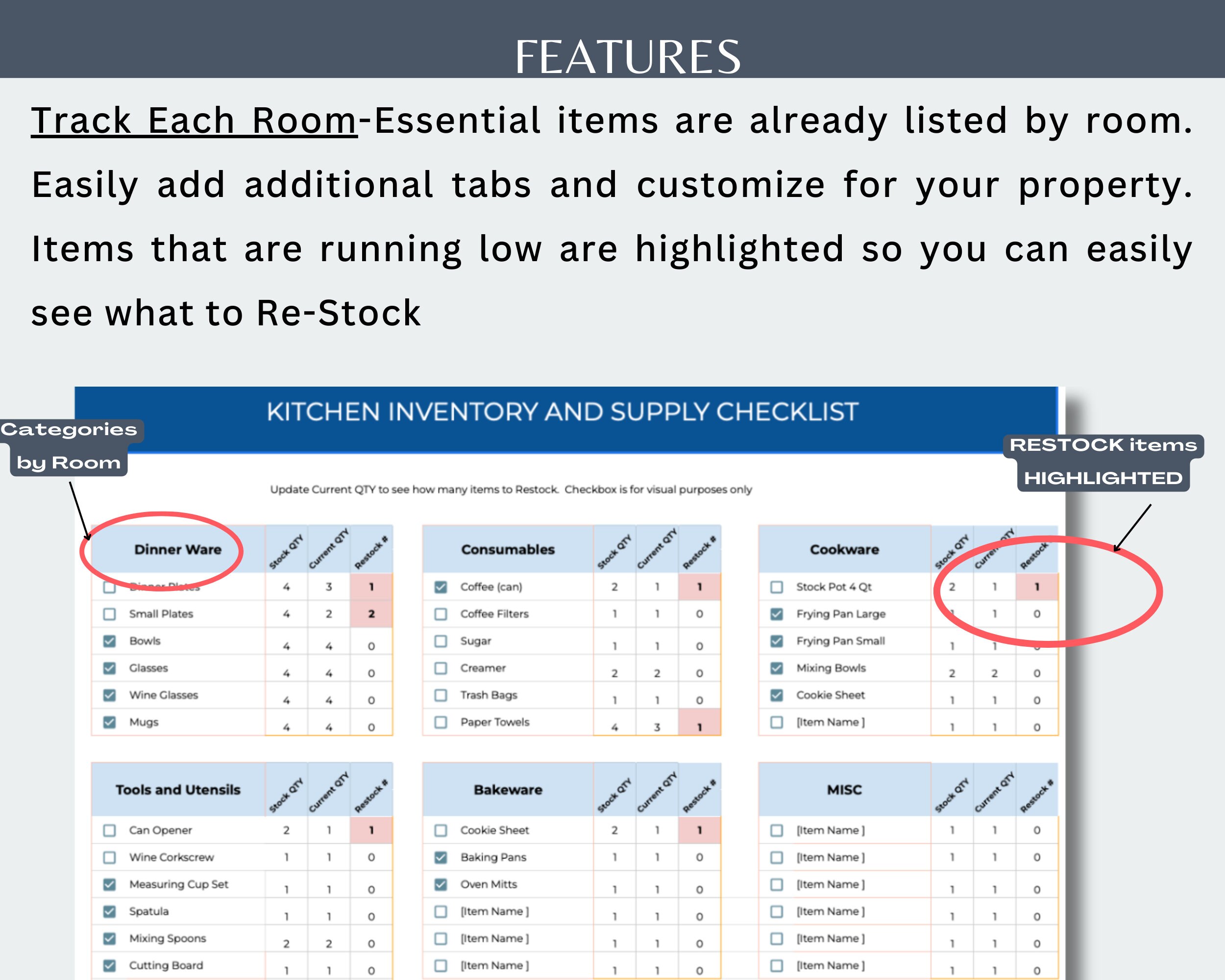 Easy Airbnb Inventory Spreadsheet| Supplies Spreadsheet for Vacation ...