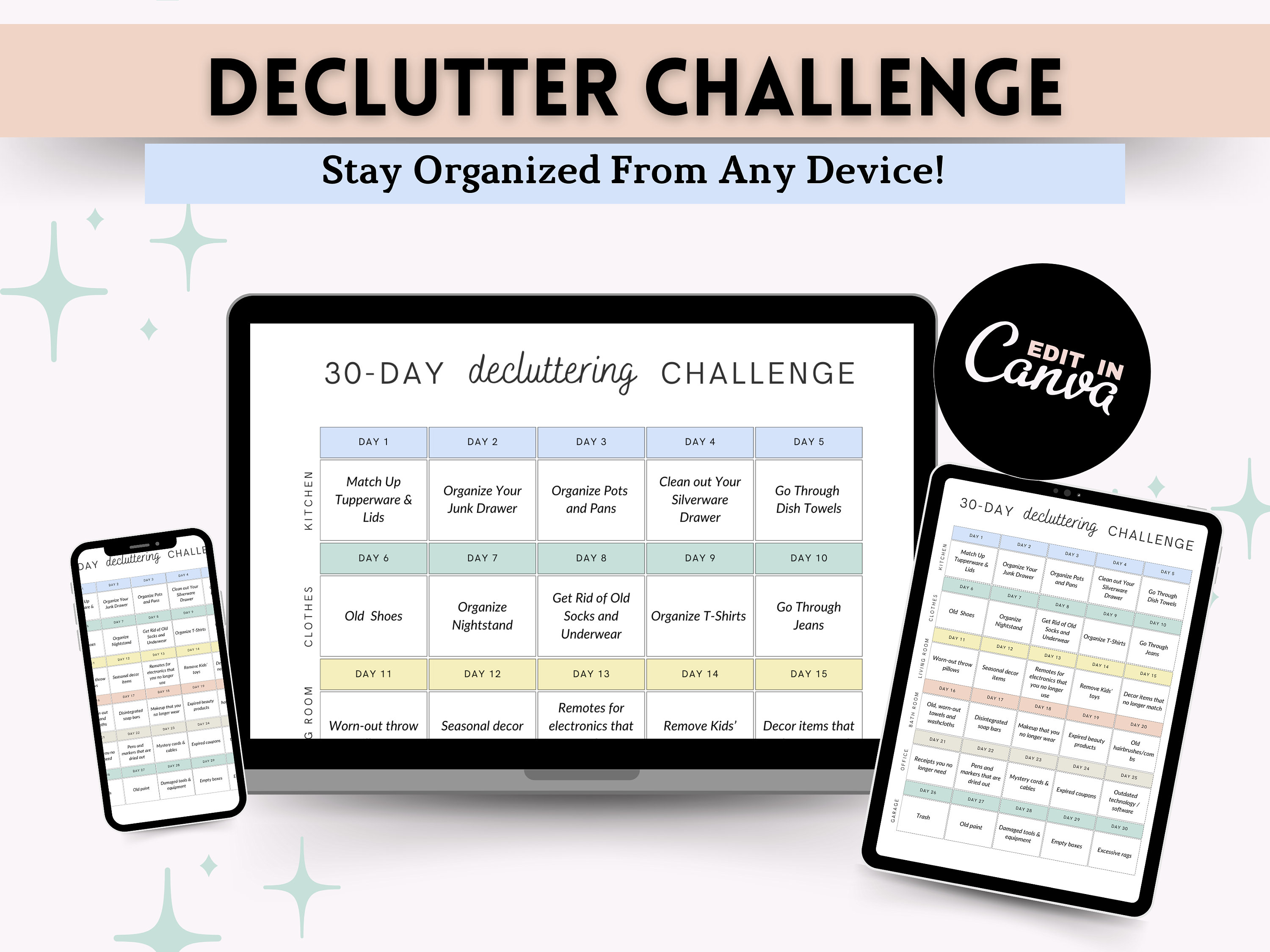 30 Day Declutter Challenge Planner, Editable Declutter Challenge ...