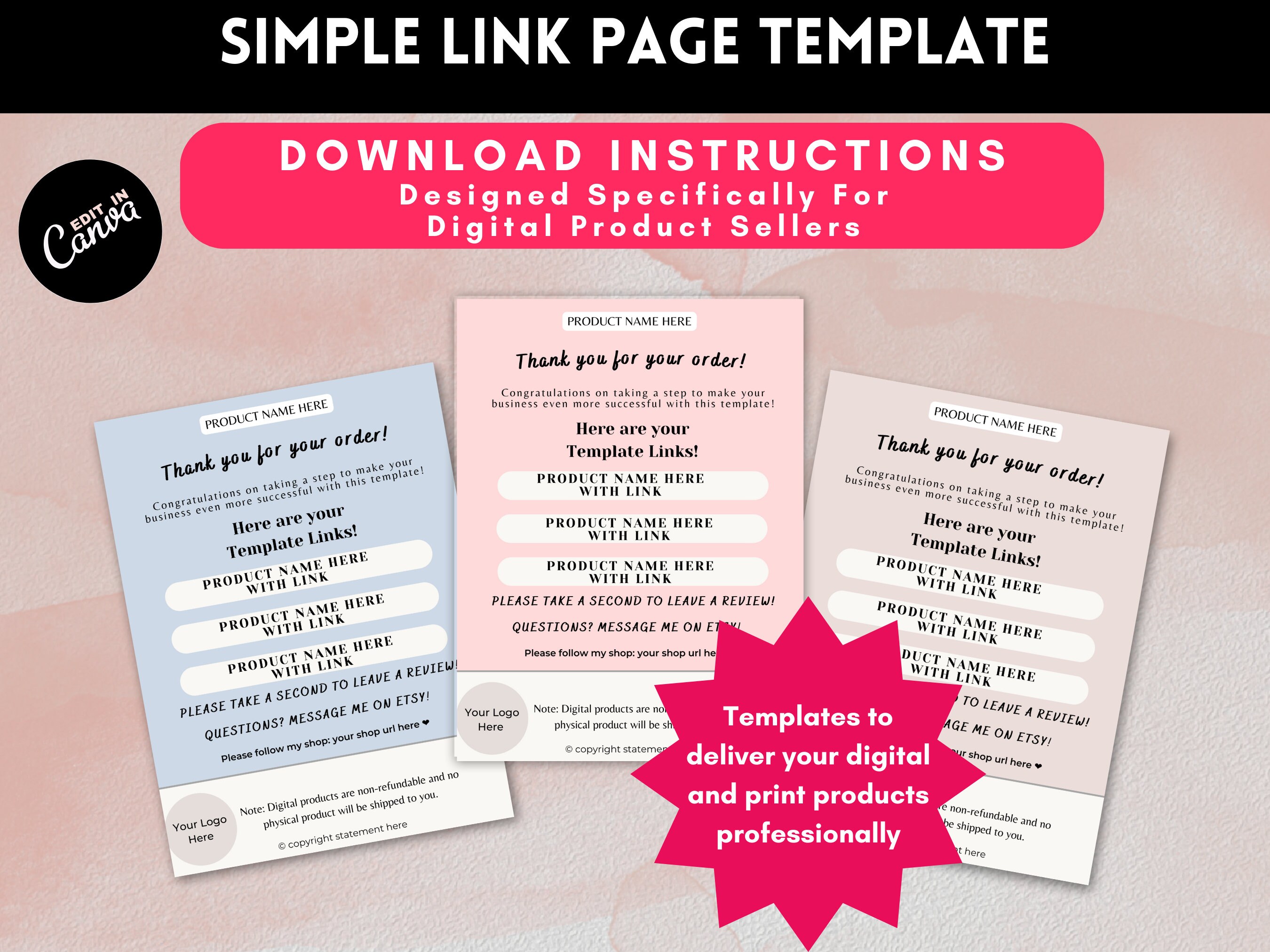 Digital Download Link Page Template Canva Download Guide for Digital ...