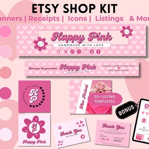 PINK Etsy Shop Kit Bright Etsy Branding Kit Editable Pink Shop Branding ...