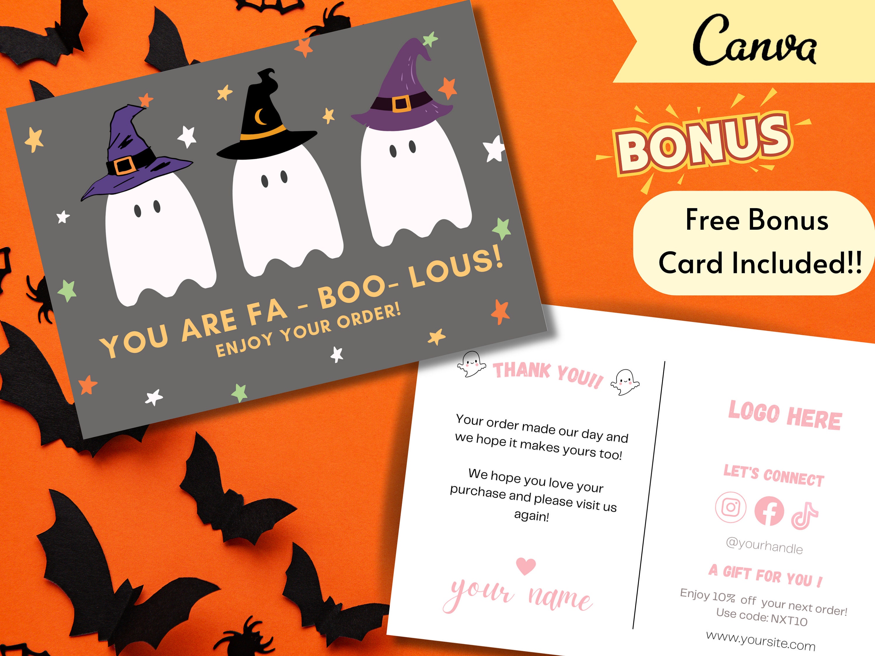 Editable Halloween Thank You Card Ghost Thank You Order Insertretro ...
